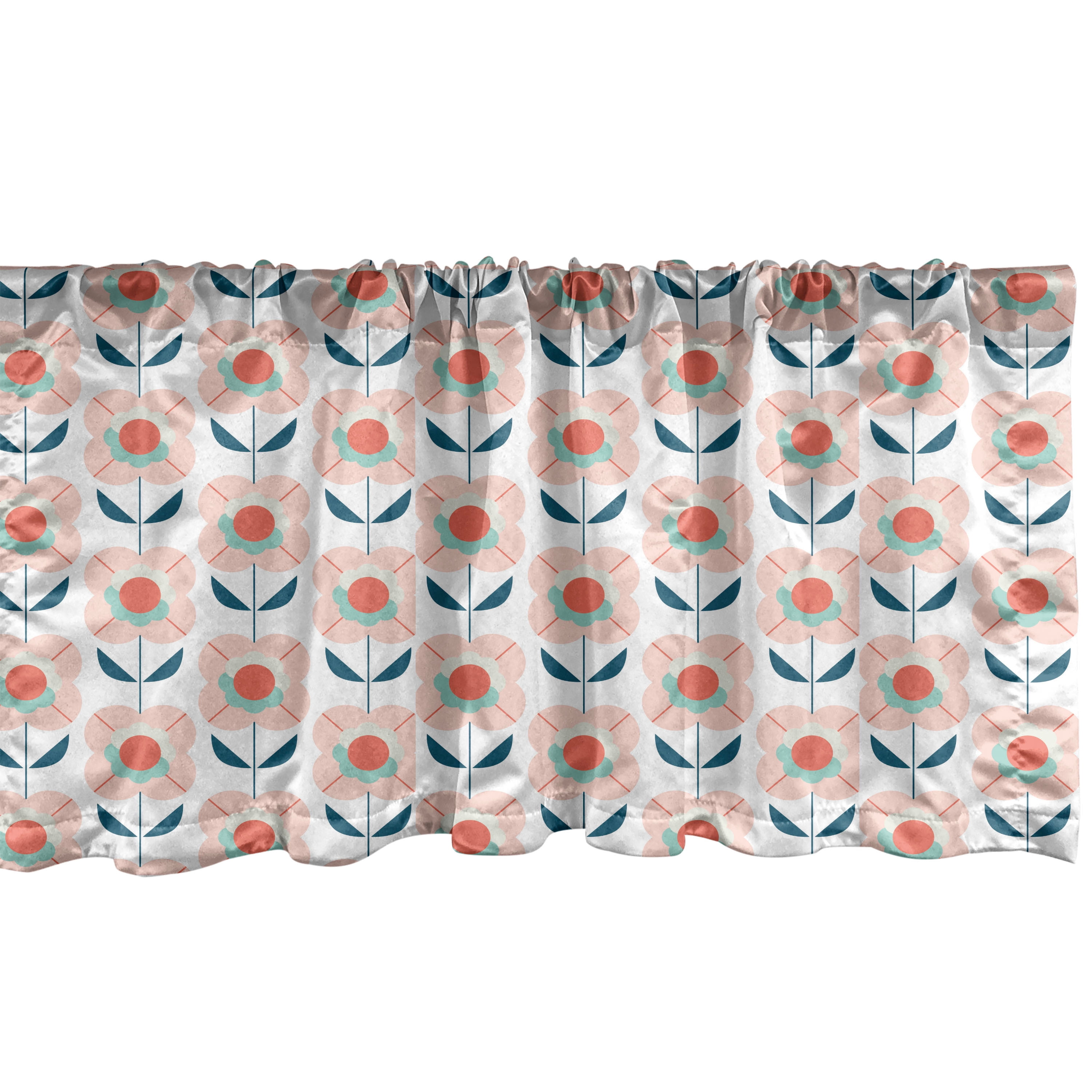 Ambesonne 1970s Window Valance, Retro Scandinavian Flowers, 54" X 12 ...
