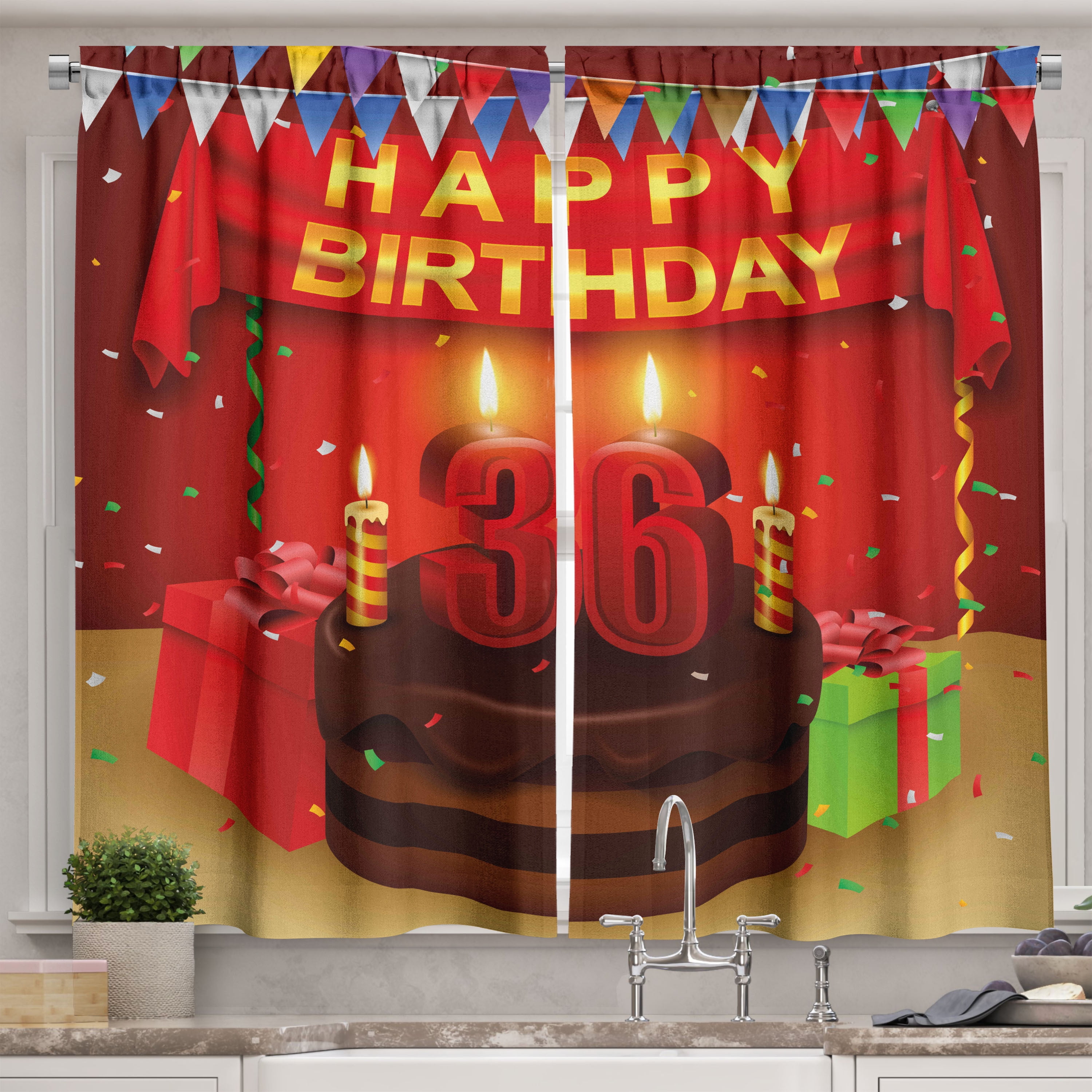 Ambesonne 36th Birthday Kitchen Curtains, Candles and Presents, 55"x45 ...