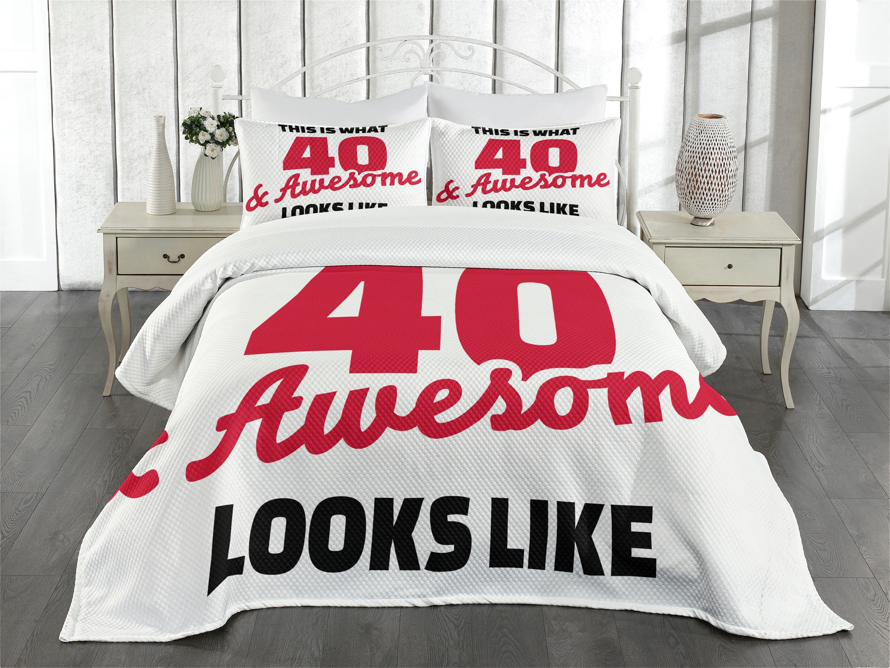 Ambesonne 40th Birthday Quilted Bedspread Set 3 Pcs, 40 Theme Soft ...