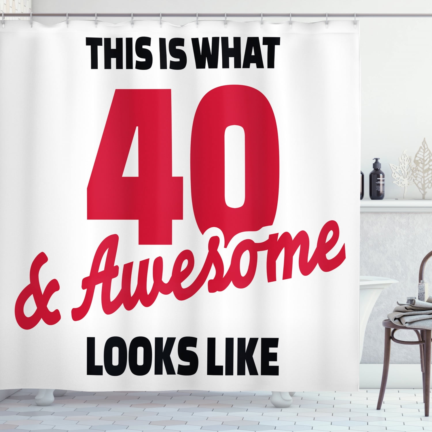 Ambesonne 40th Birthday Shower Curtain, 40 Theme Soft Colors, 69"Wx70"L ...
