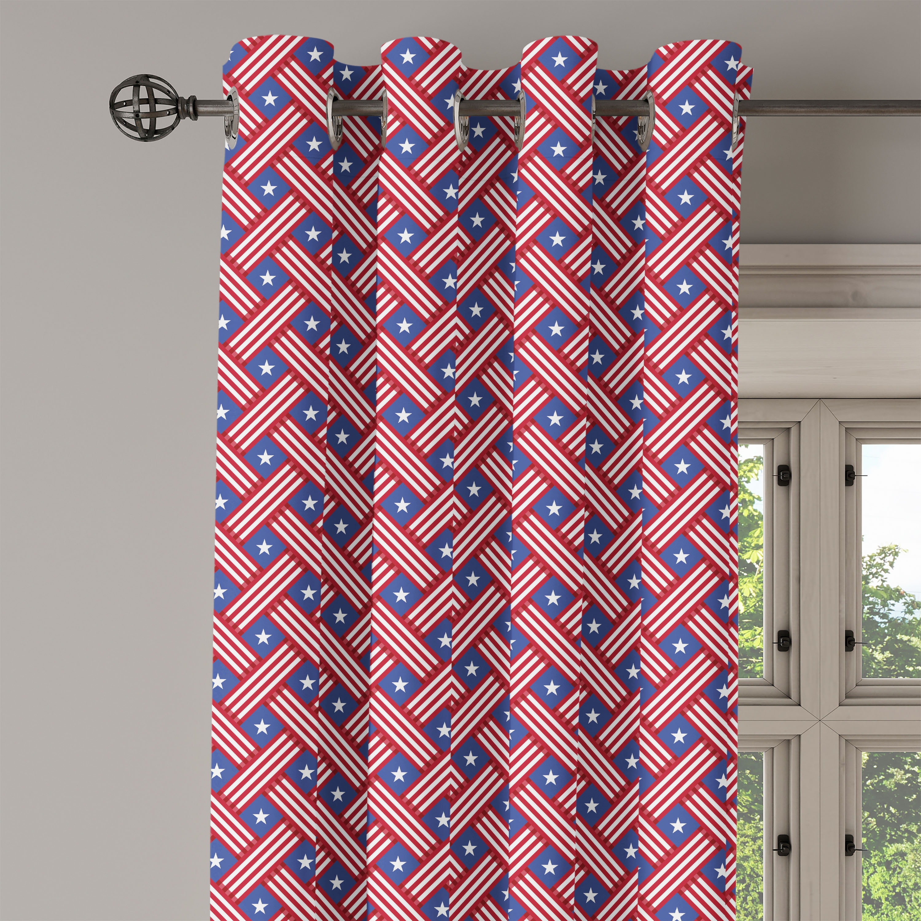 Ambesonne 4th of July Grommet Curtain Single Panel, Diagonal Stripes ...