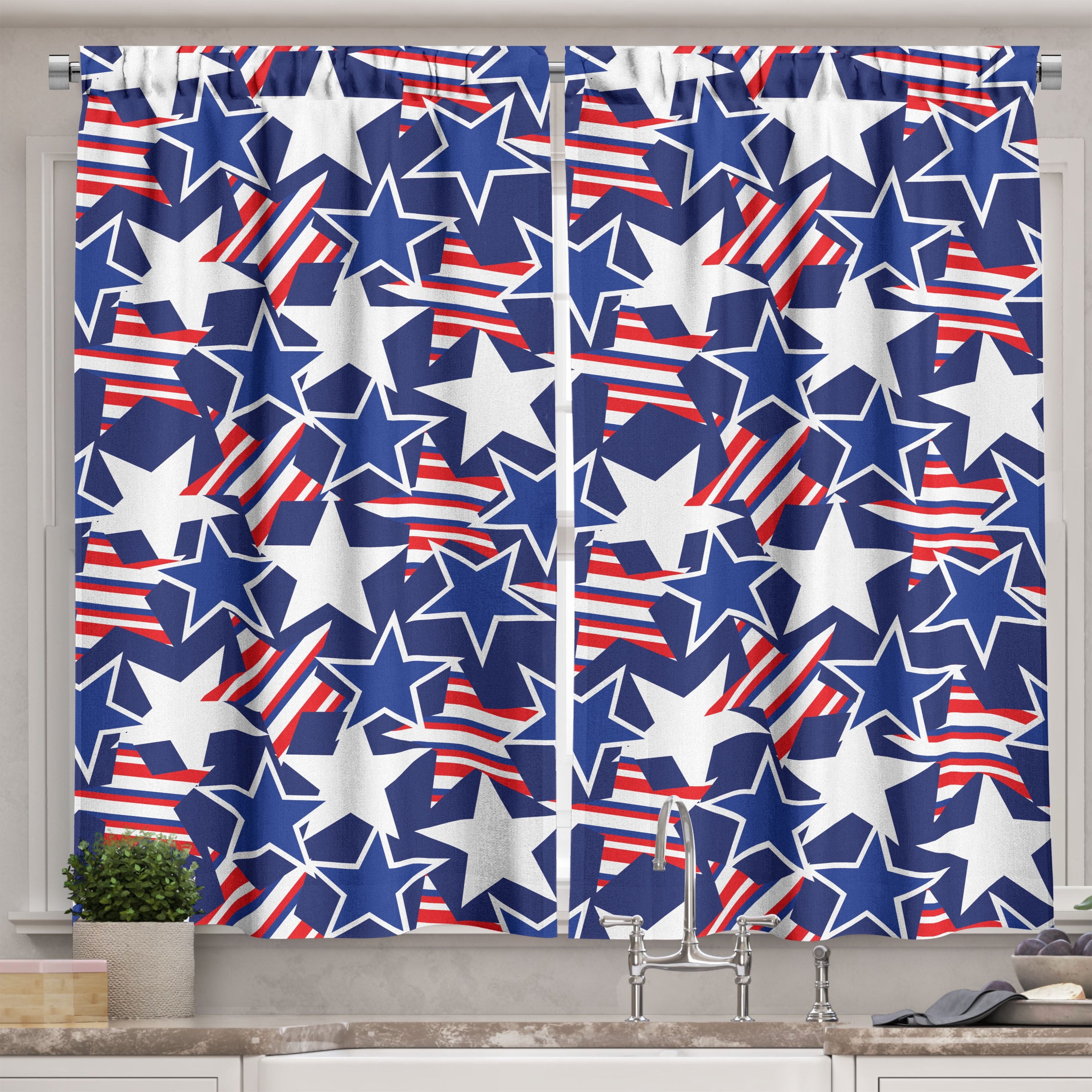 Ambesonne 4th of July Kitchen Curtains, Patriotic American Star, 55"x39 ...