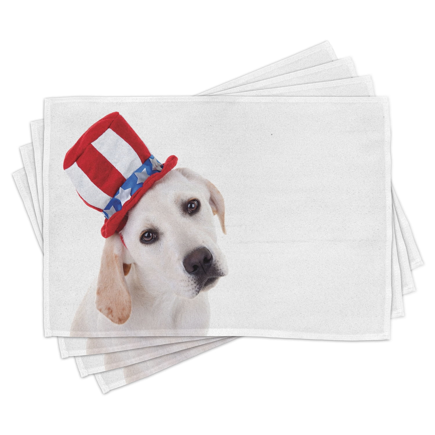 Ambesonne 4th of July Place Mats Set of 4, Dog with Hat, Standard Size ...
