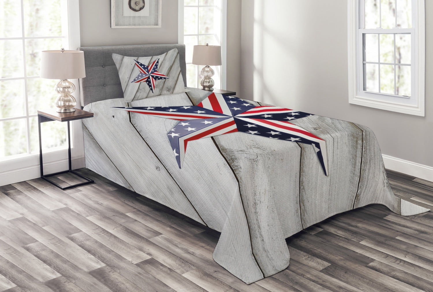 Ambesonne 4th of July Quilted Bedspread Set 2 Pcs, Star US Flag, Twin ...