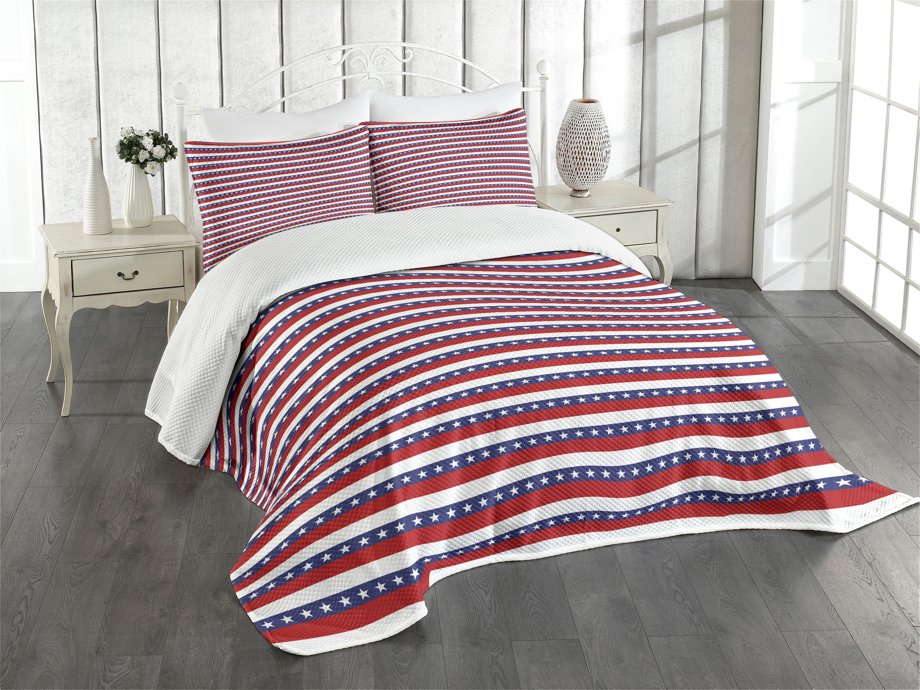Ambesonne 4th of July Quilted Bedspread Set 3 Pcs, American Flag Motif ...