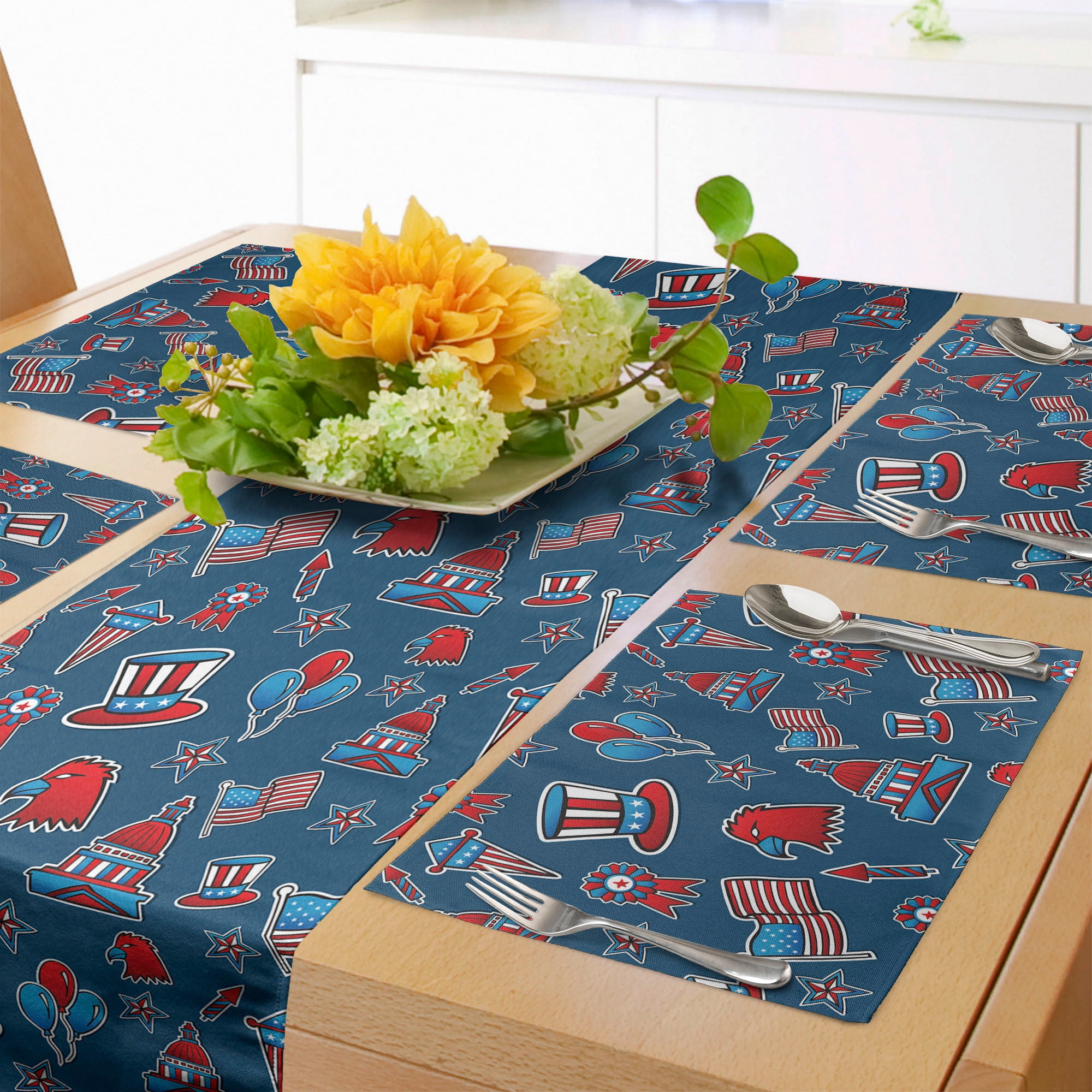 Ambesonne 4th of July Table Runner & Placemats, Patriotic, Placemat 4 ...