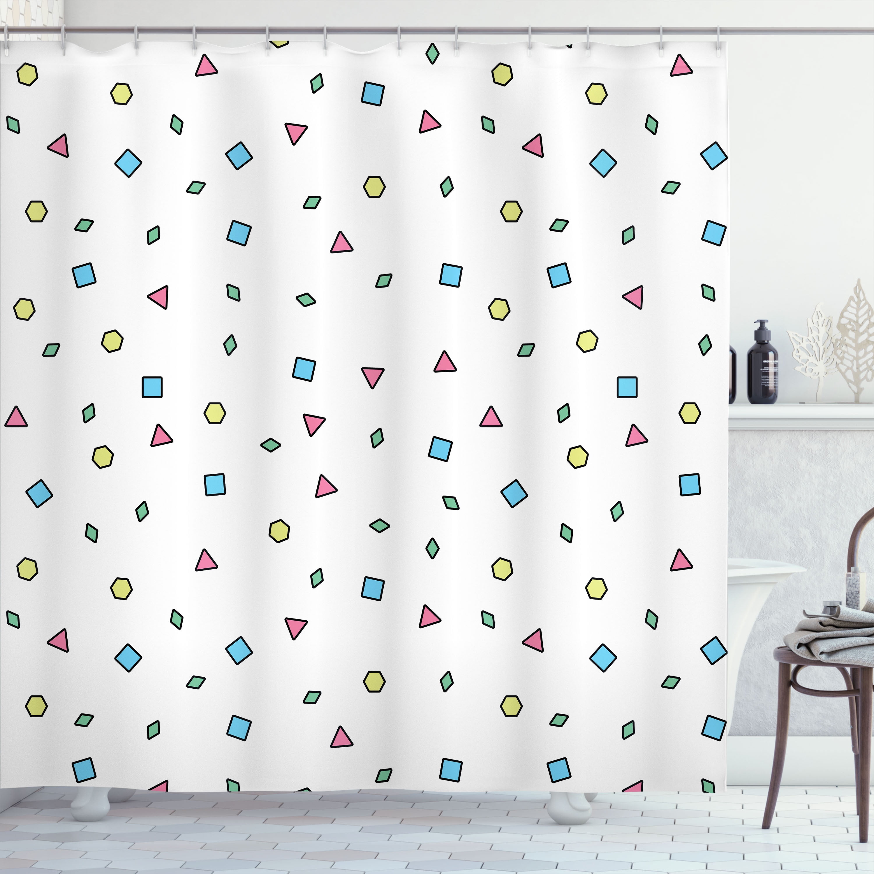 Ambesonne 90s Shower Curtain, Colorful Geometric Shape, 69"Wx84"L, Blue ...
