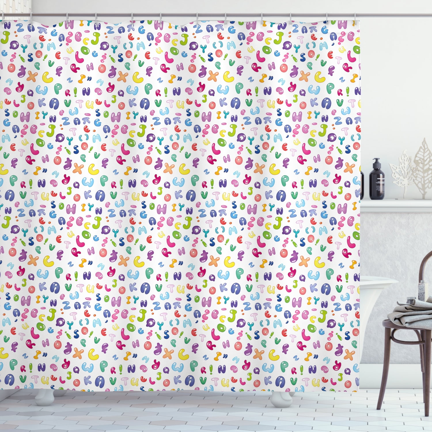Ambesonne ABC Shower Curtain, Bubble Letters Doodle Fun, 69"Wx75"L ...