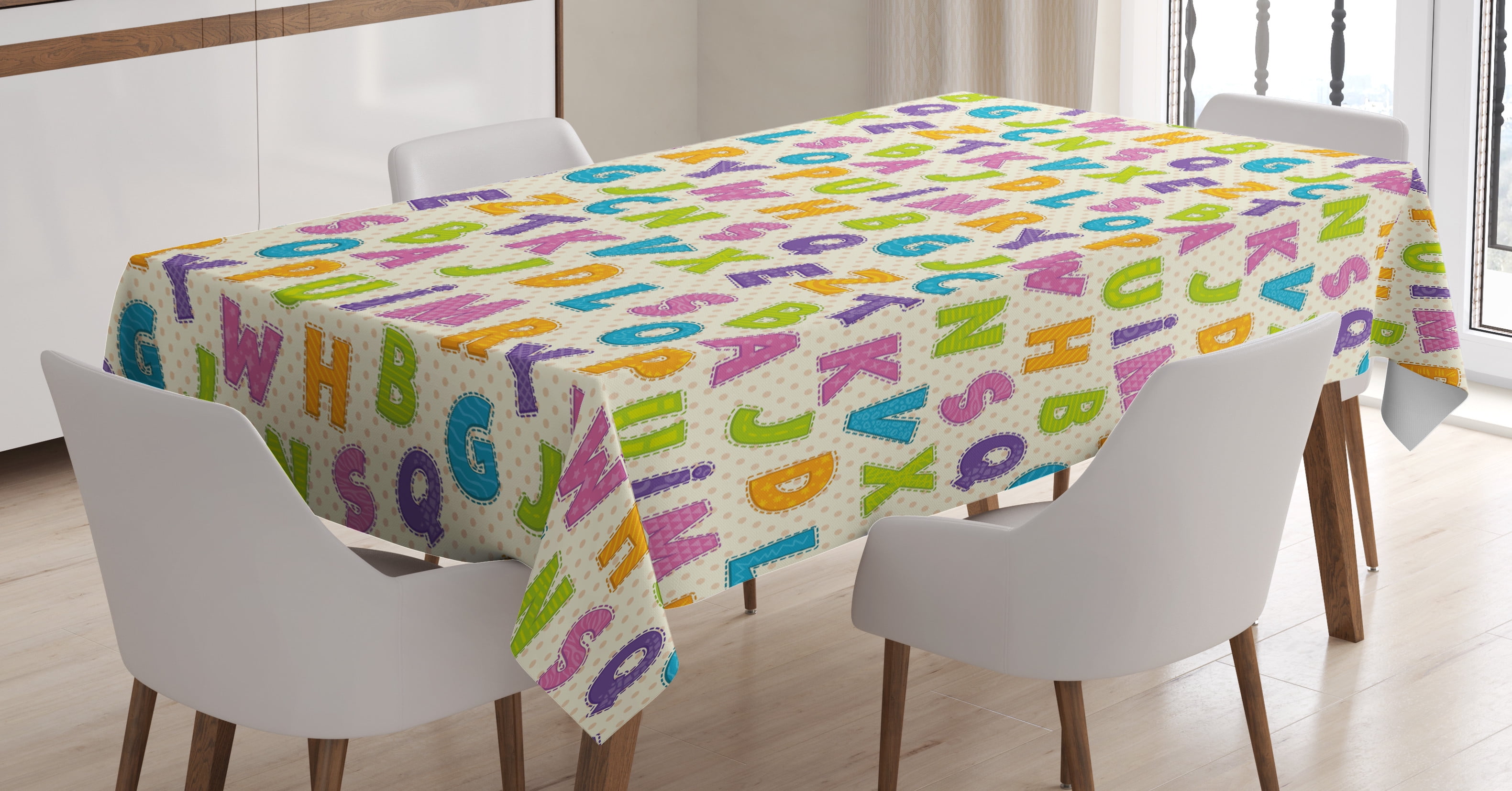 Ambesonne ABC Tablecloth Rectangular Table Cover, Letters Alphabet ABC ...