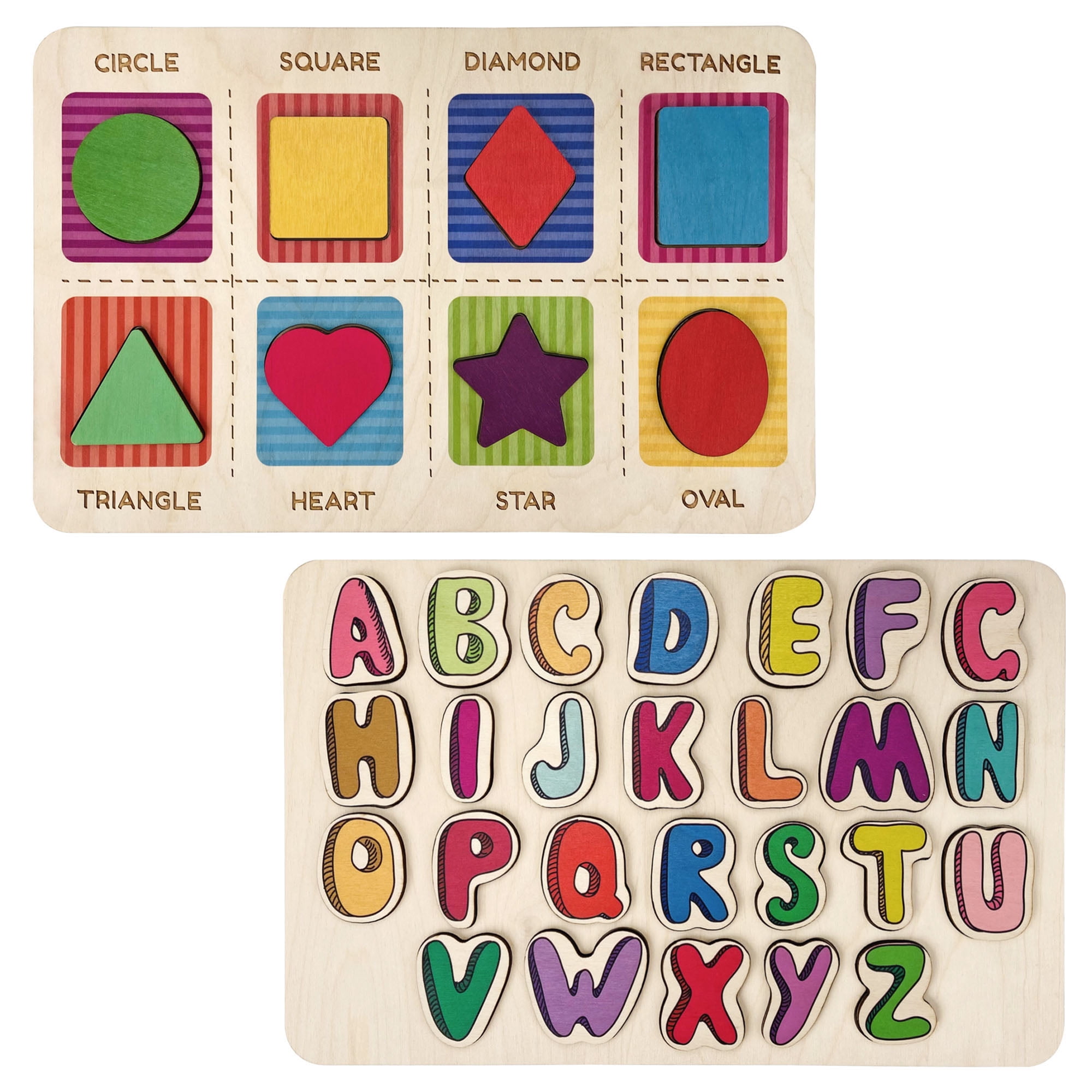 Ambesonne ABC and Geometry Wooden Puzzle Set of 2 Chunky Pieces ...