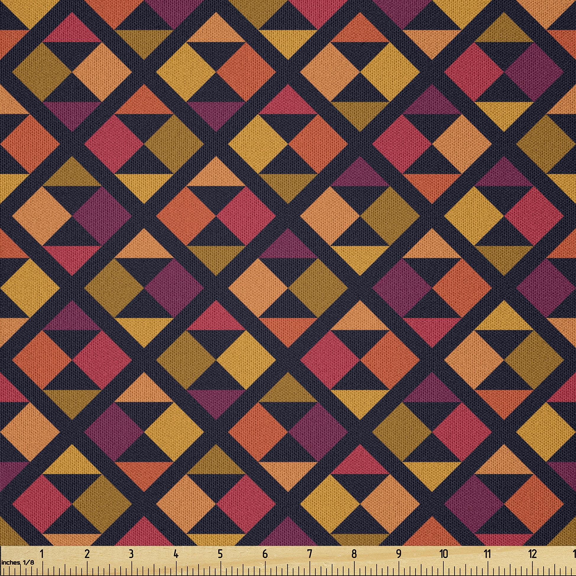 Ambesonne Aboriginal Fabric by the Yard Microfiber, Diamond Grid ...