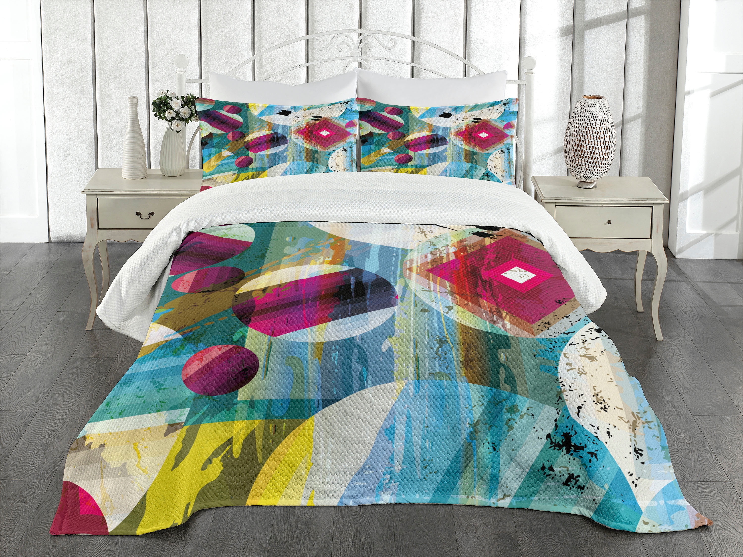 Ambesonne Abstract Art Quilted Bedspread Set 3 Pcs, Surreal Pattern ...