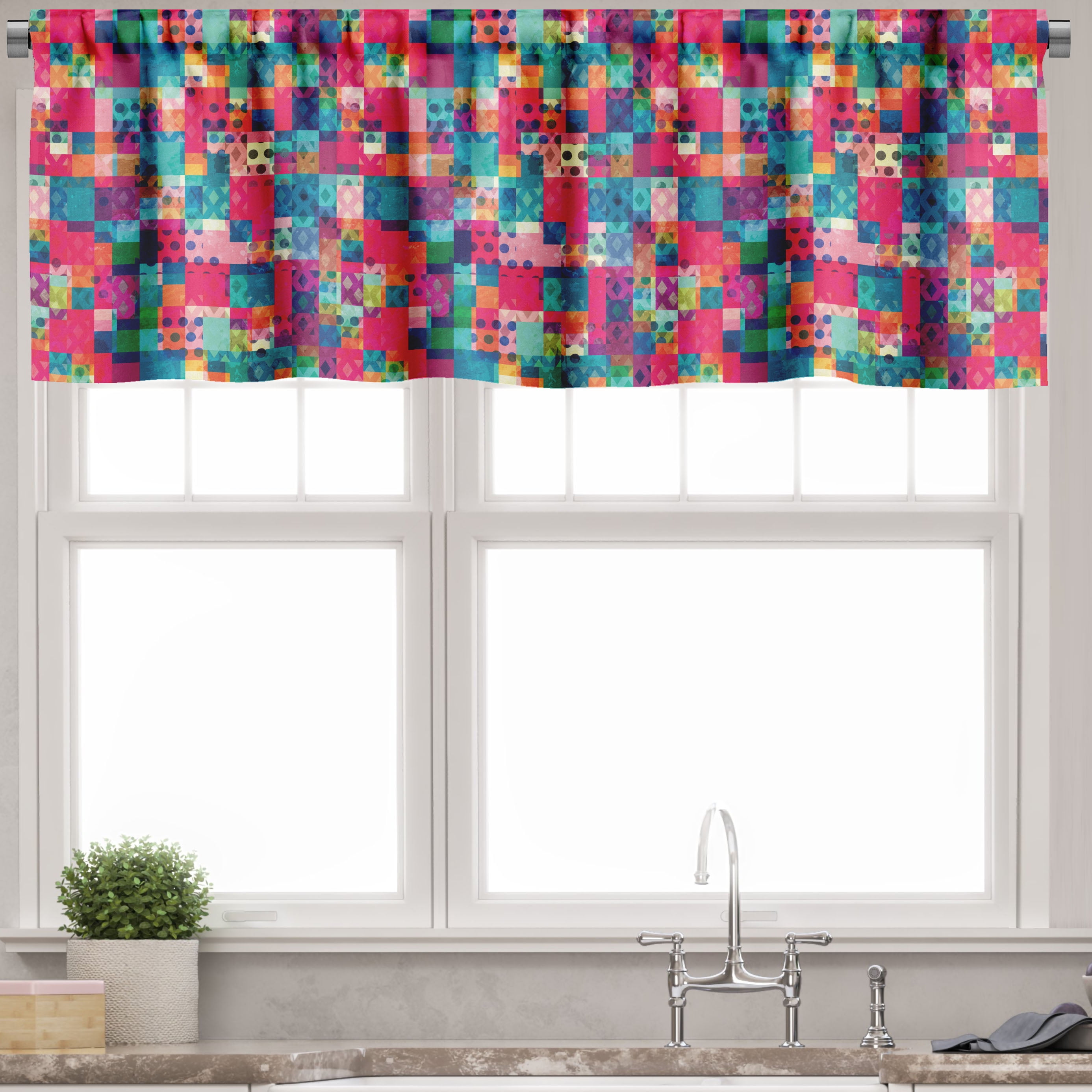 Ambesonne Abstract Art Window Valance, Vibrant Color Dots, 54" X 12 ...