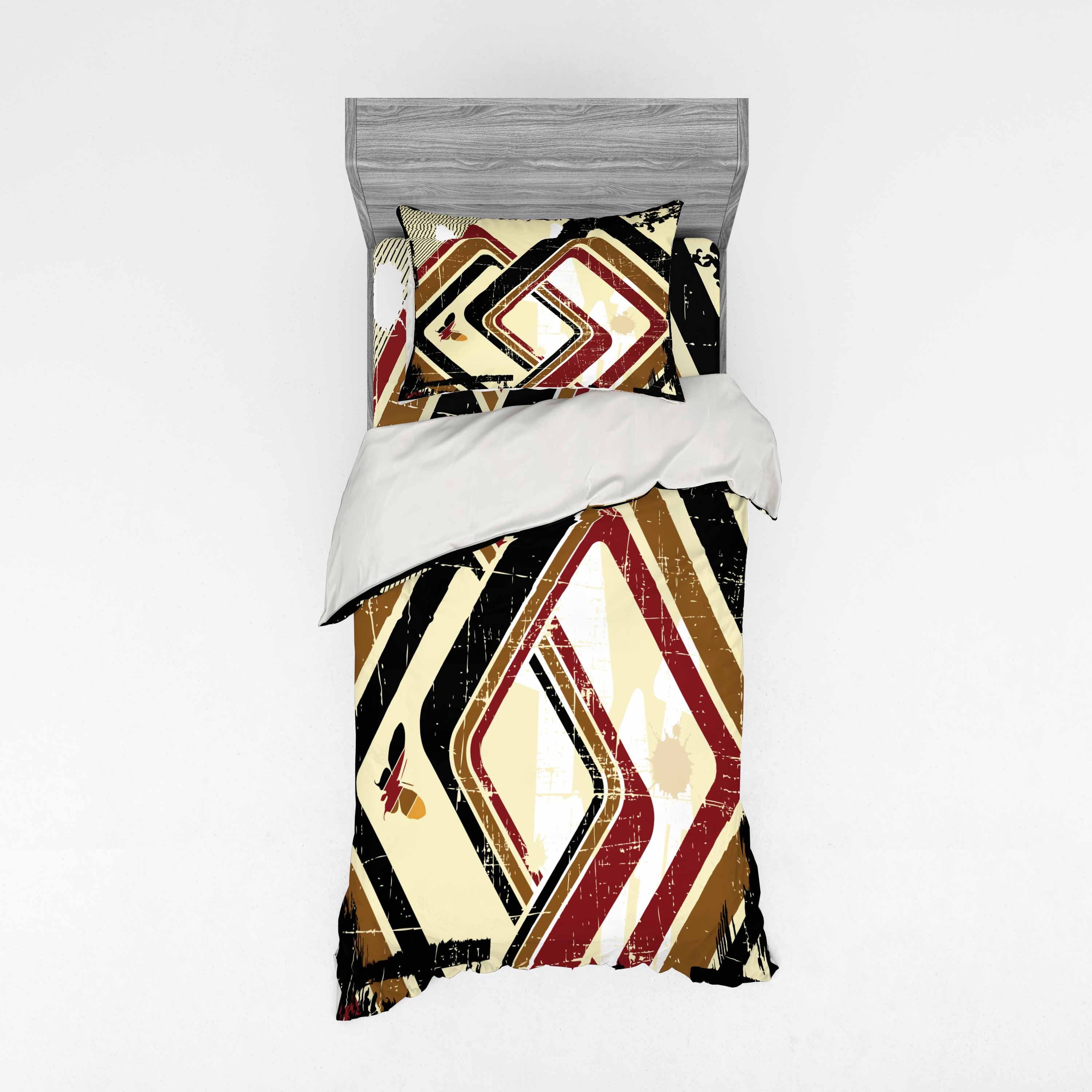 Ambesonne Abstract Bedding Set 3 Pcs, Retro Trippy Form Ruby, Twin XL ...