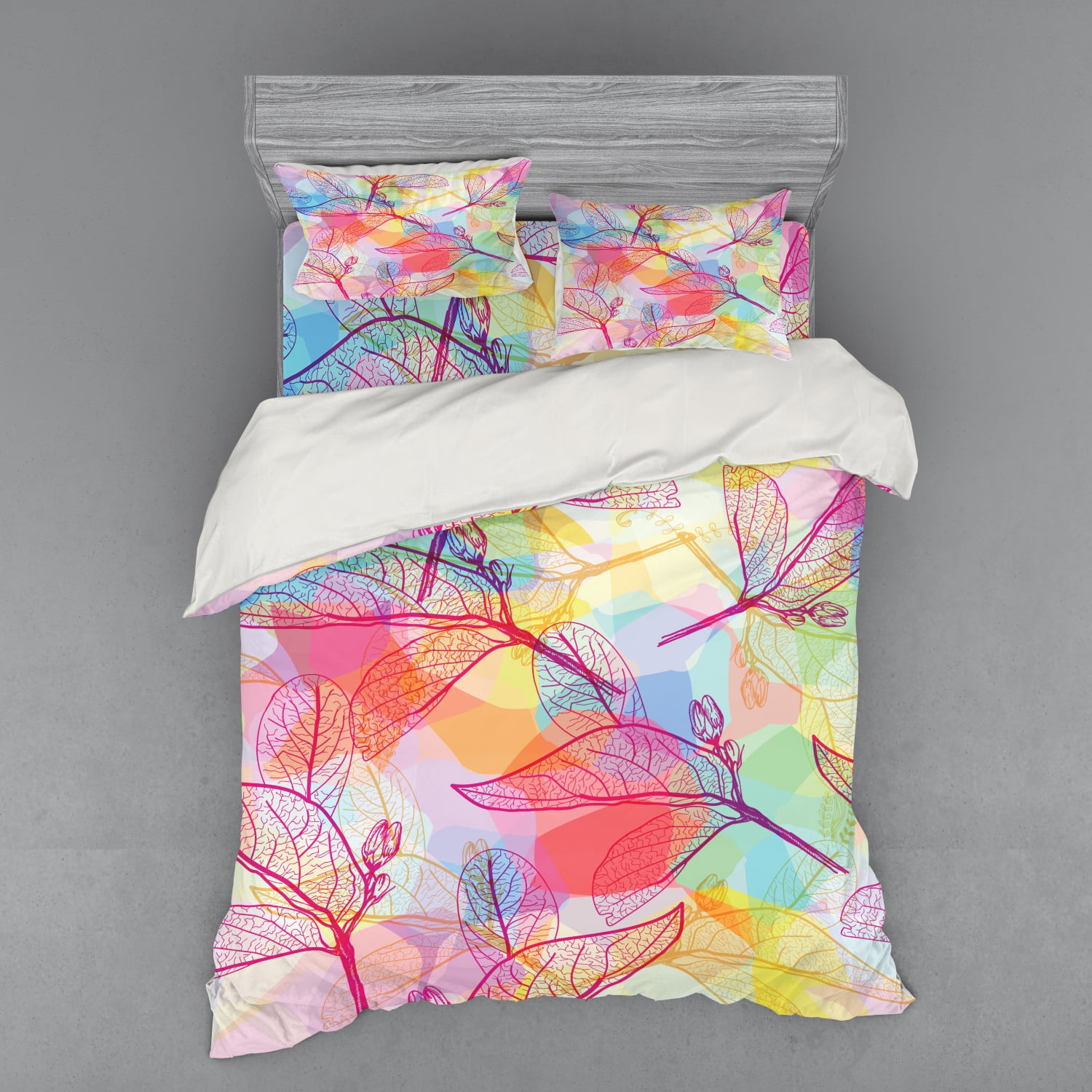 Ambesonne Abstract Bedding Set 4 Pcs, Colorful Abstract Foliage, Queen ...