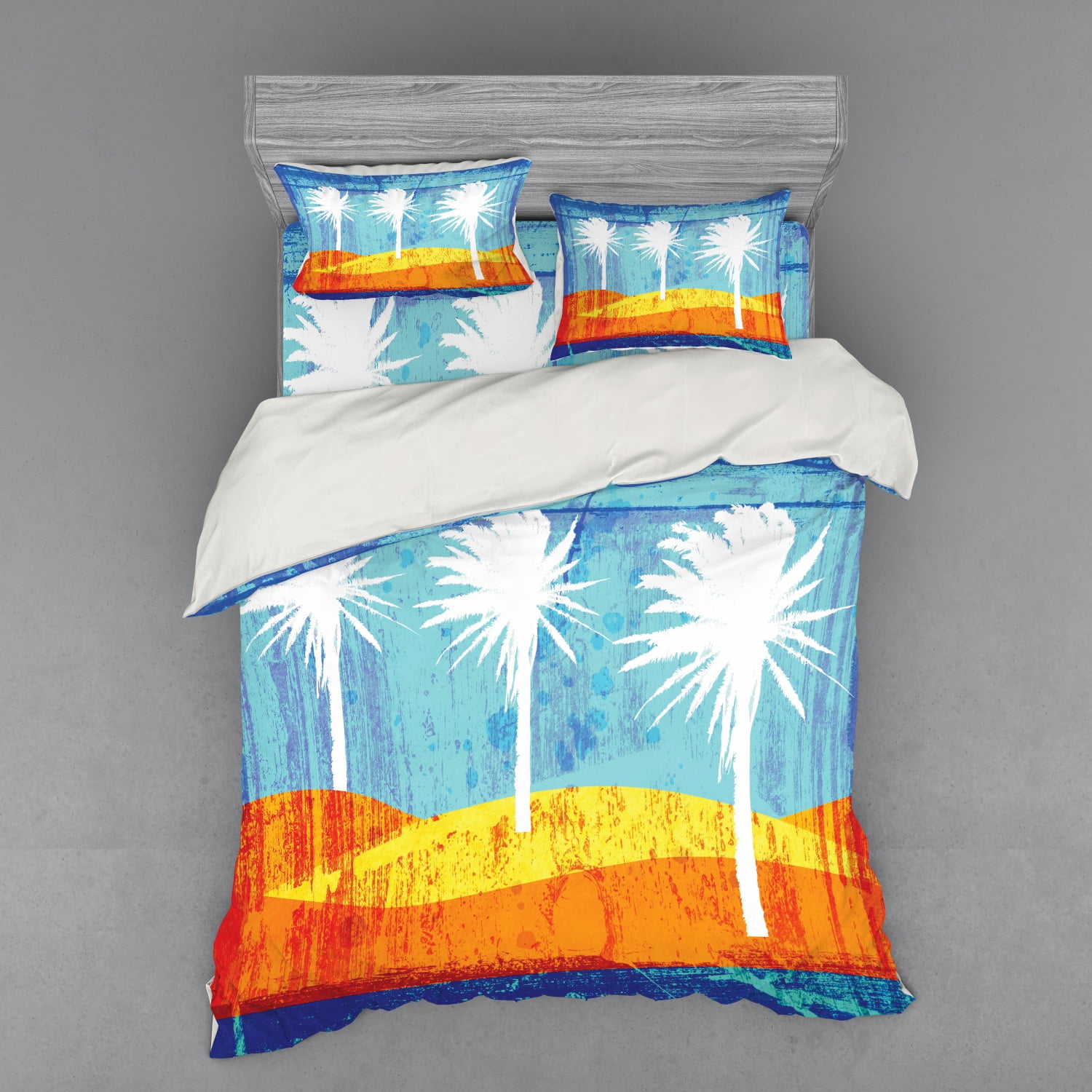Ambesonne Abstract Bedding Set 4 Pcs, Tropic Beach Palms, Queen, Orange ...