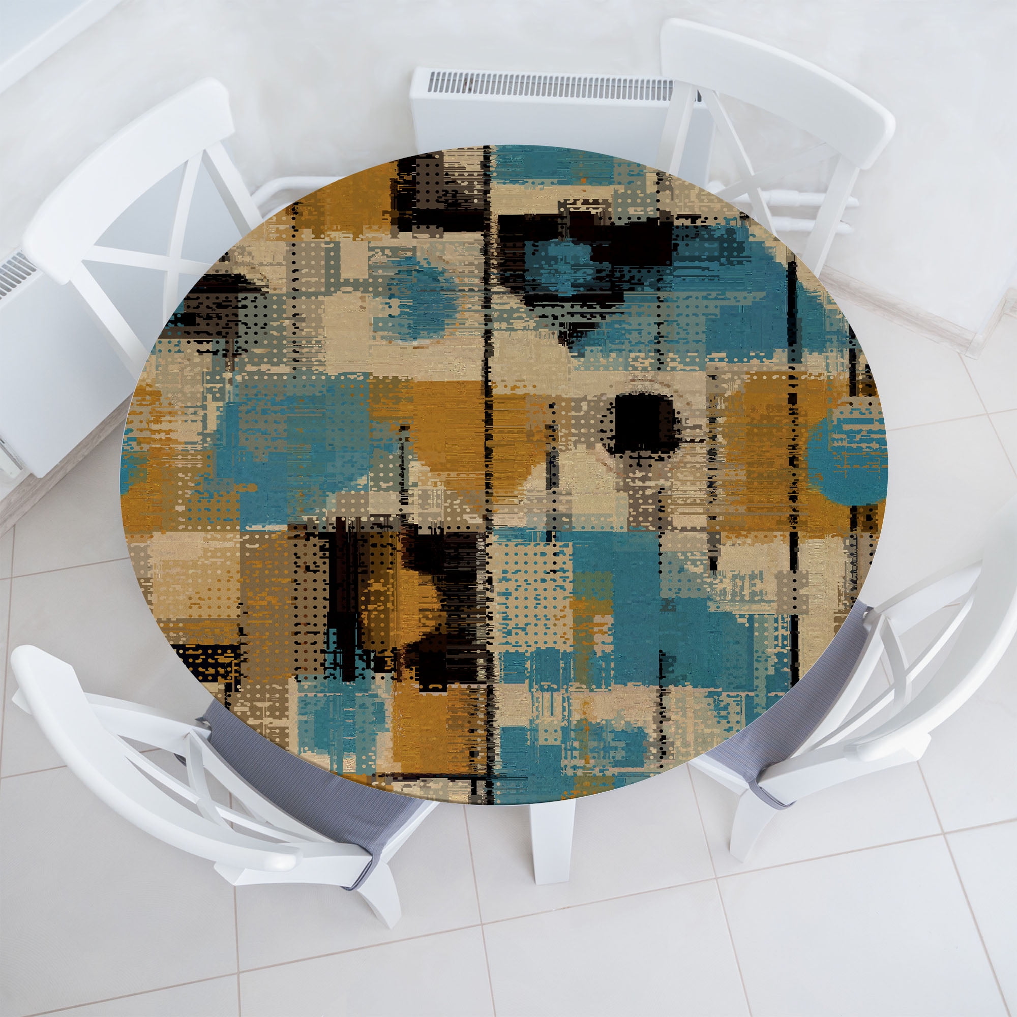 Ambesonne Abstract Boho Fitted Round Tablecloth, Modern Triangles Dots ...