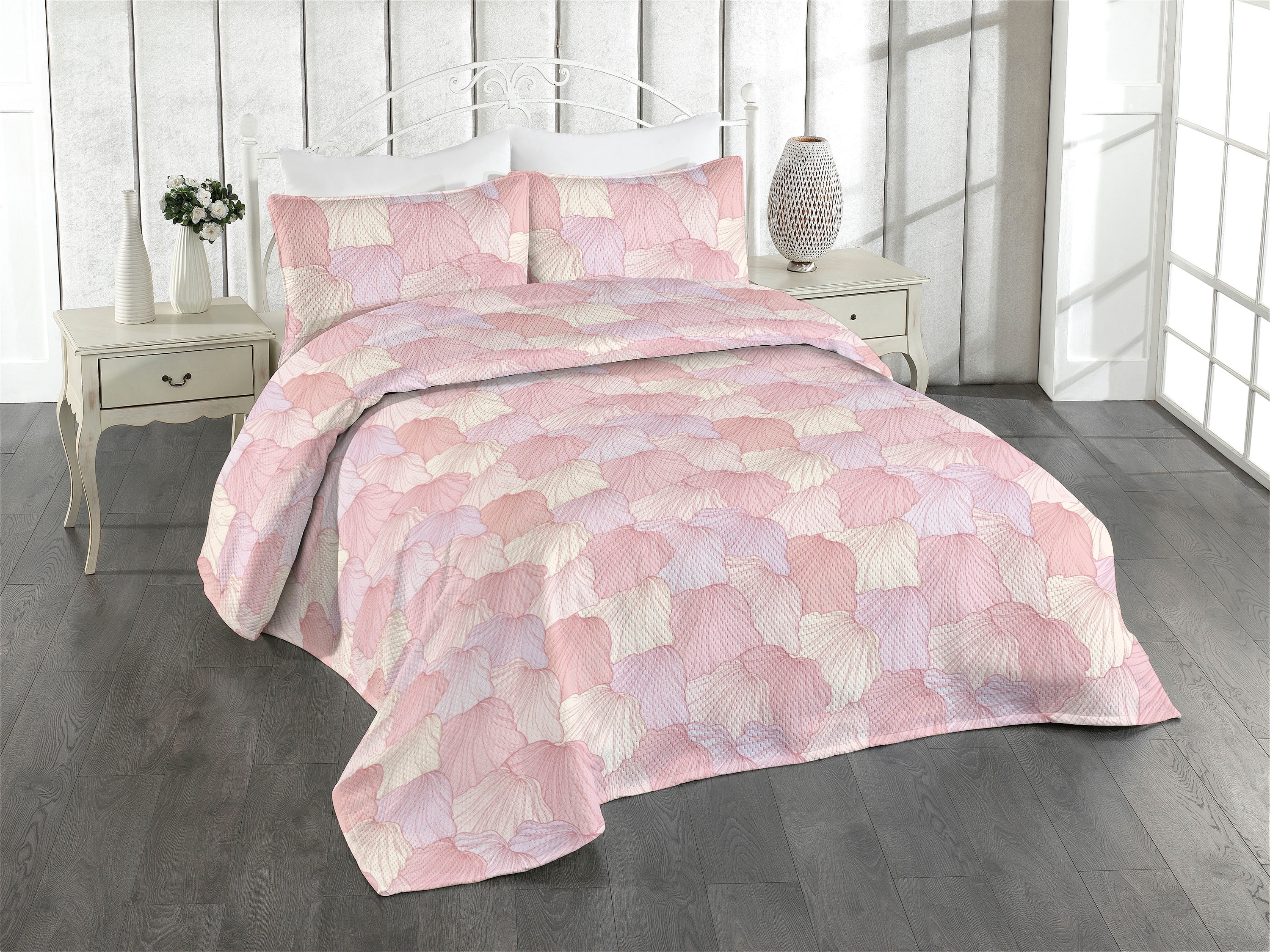 Ambesonne Abstract Boho Quilted Bedspread Set 3 Pcs, Simple Petal Look ...