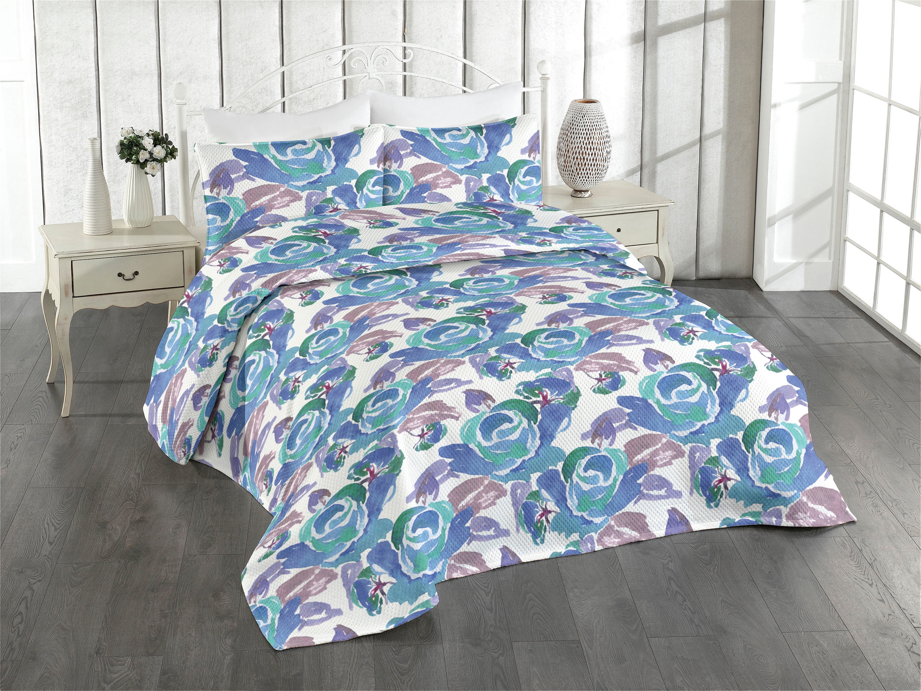 Ambesonne Abstract Boho Quilted Bedspread Set 3 Pcs, Watercolor Brush ...