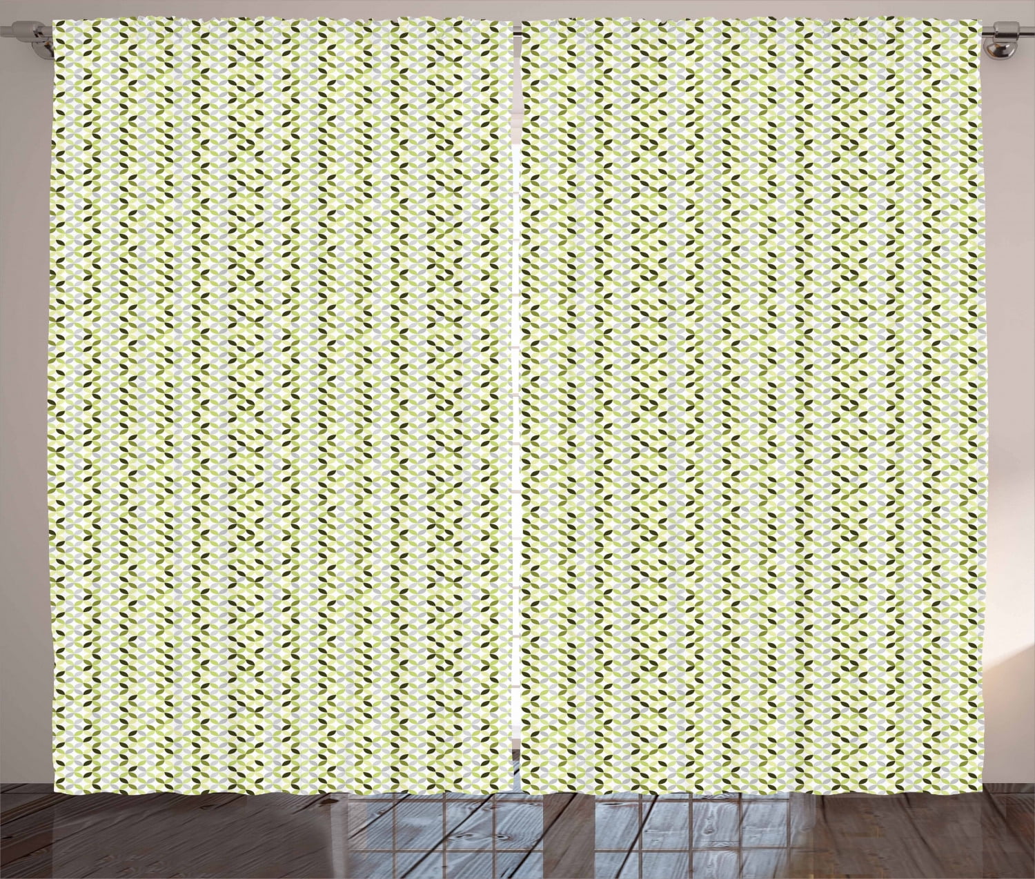 Ambesonne Abstract Curtains 2 Panel Set, Green and Grey Shades, 108" x ...