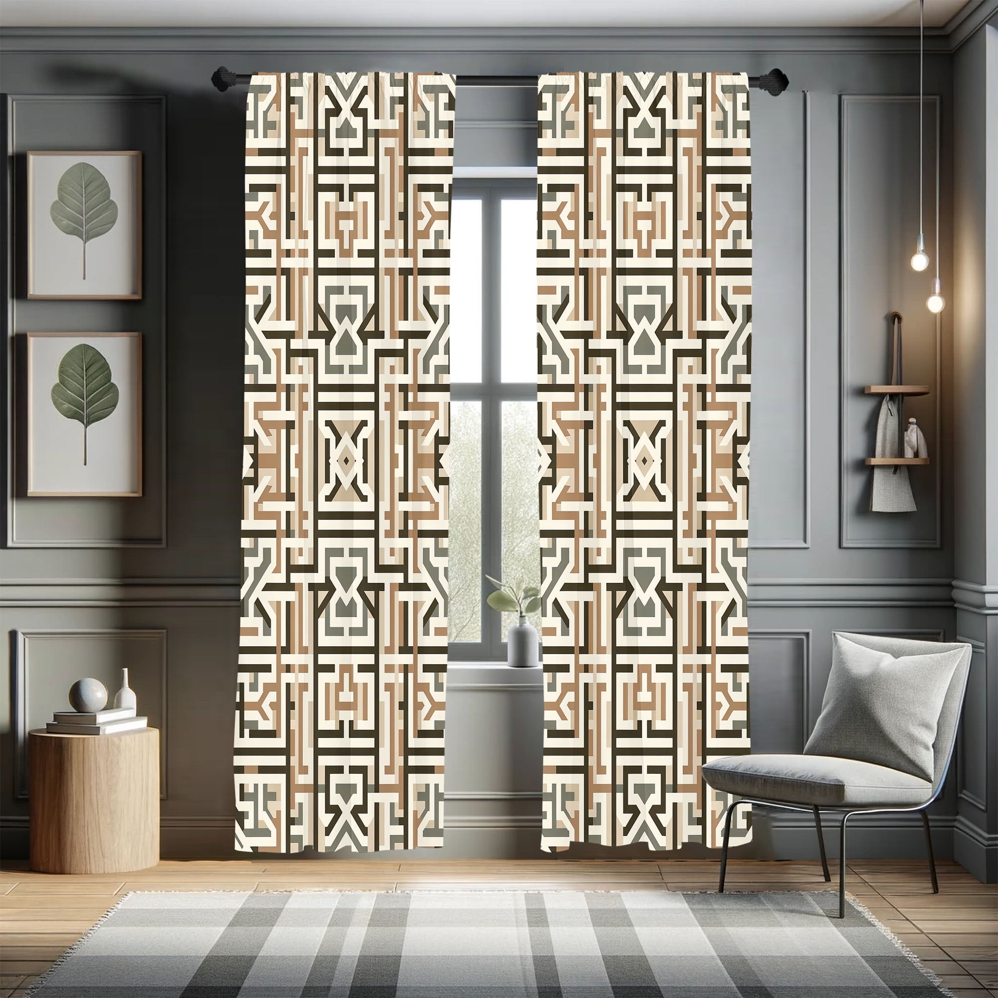 Ambesonne Abstract Curtains 2 Panel Set, Modern Aztec Stripes Ethno ...