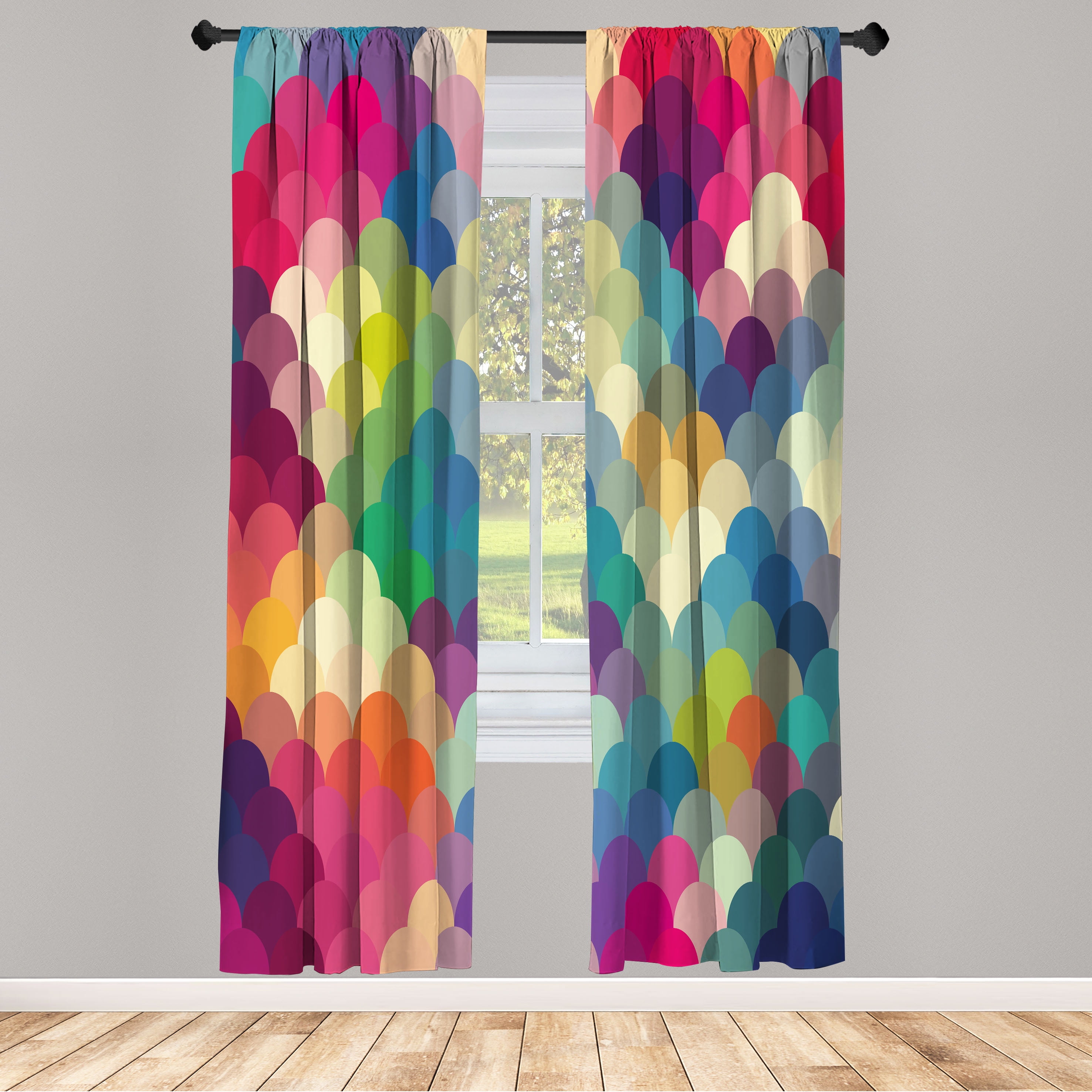 Ambesonne Abstract Curtains, Colorful Retro Scales, Pair of 28"x95 ...