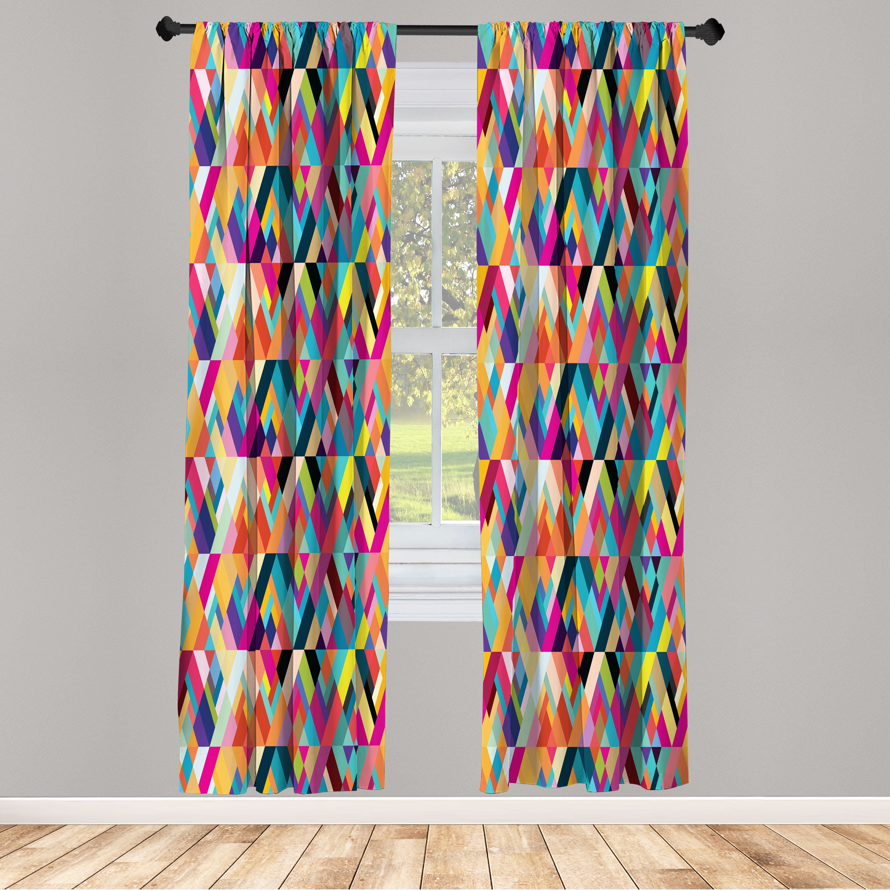 Ambesonne Abstract Curtains, Diagonal Colorful Tile, Pair of 28"x95 ...