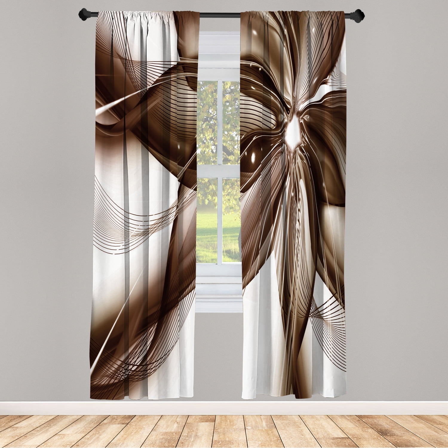 Ambesonne Abstract Curtains, Earthy Floral Liquids Look, Pair of 28"x84 ...