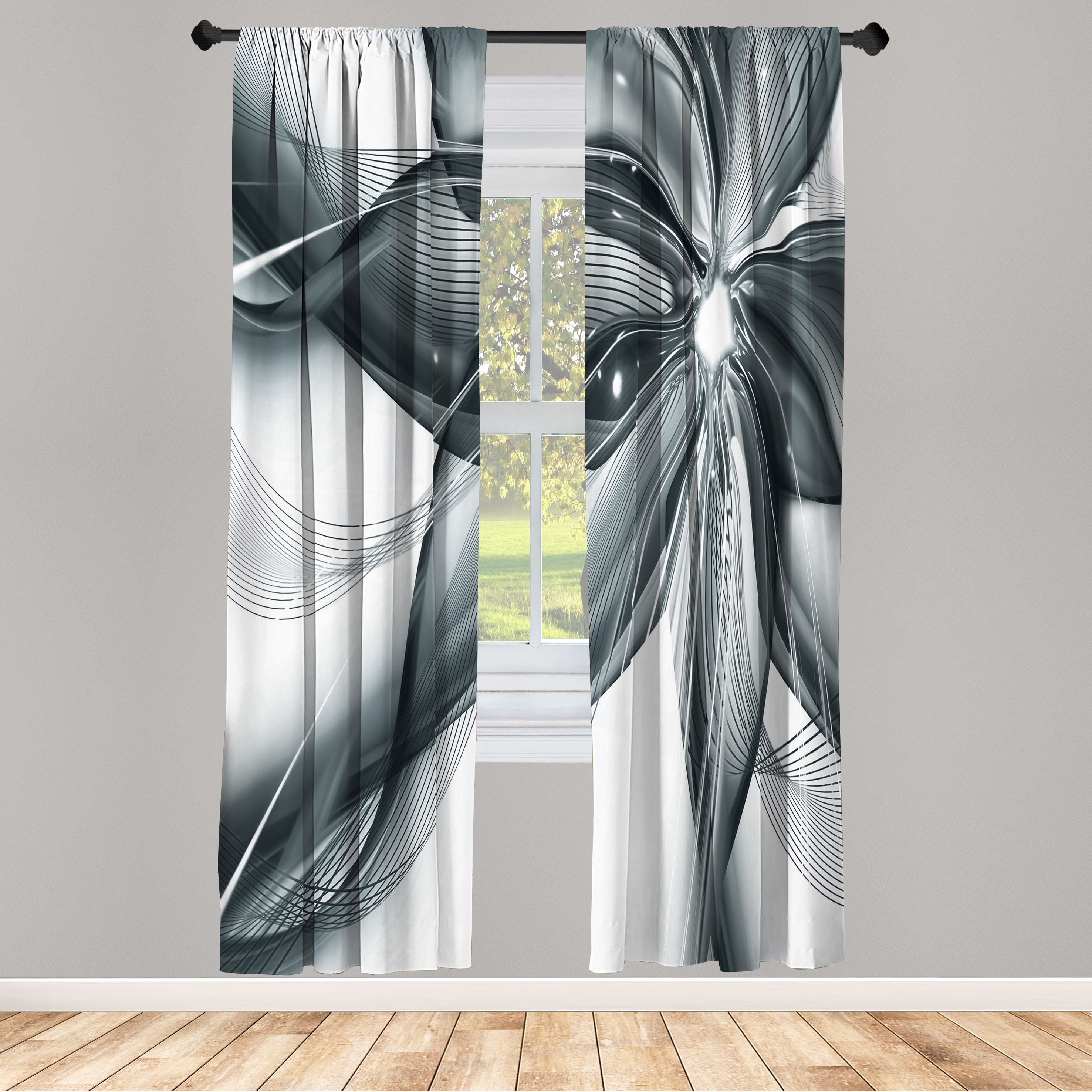 Ambesonne Abstract Curtains, Geometrical Flower Artwork, Pair of 28"x63 ...
