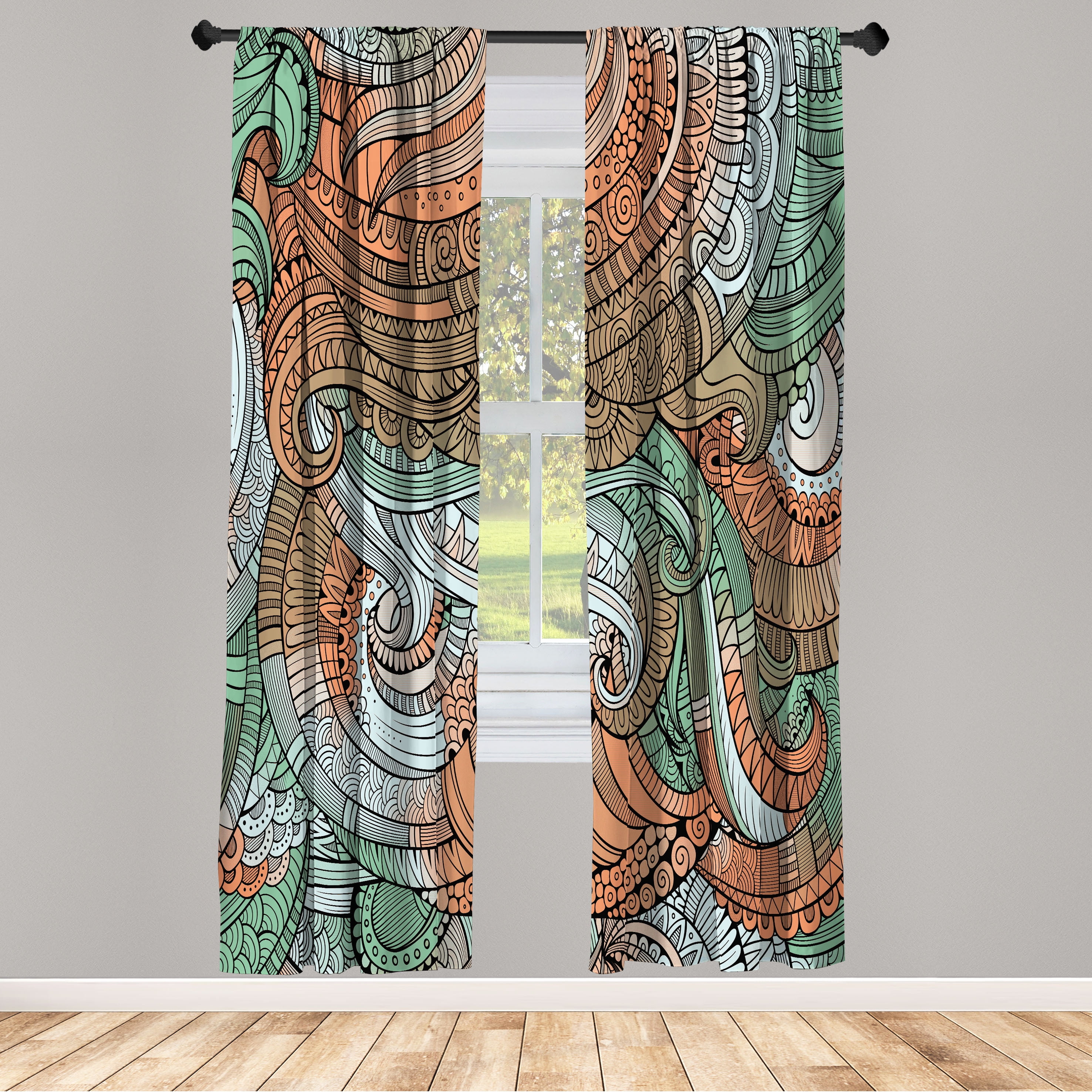 Ambesonne Abstract Curtains, Paisley Pattern Swirled, Pair of 28"x84 ...