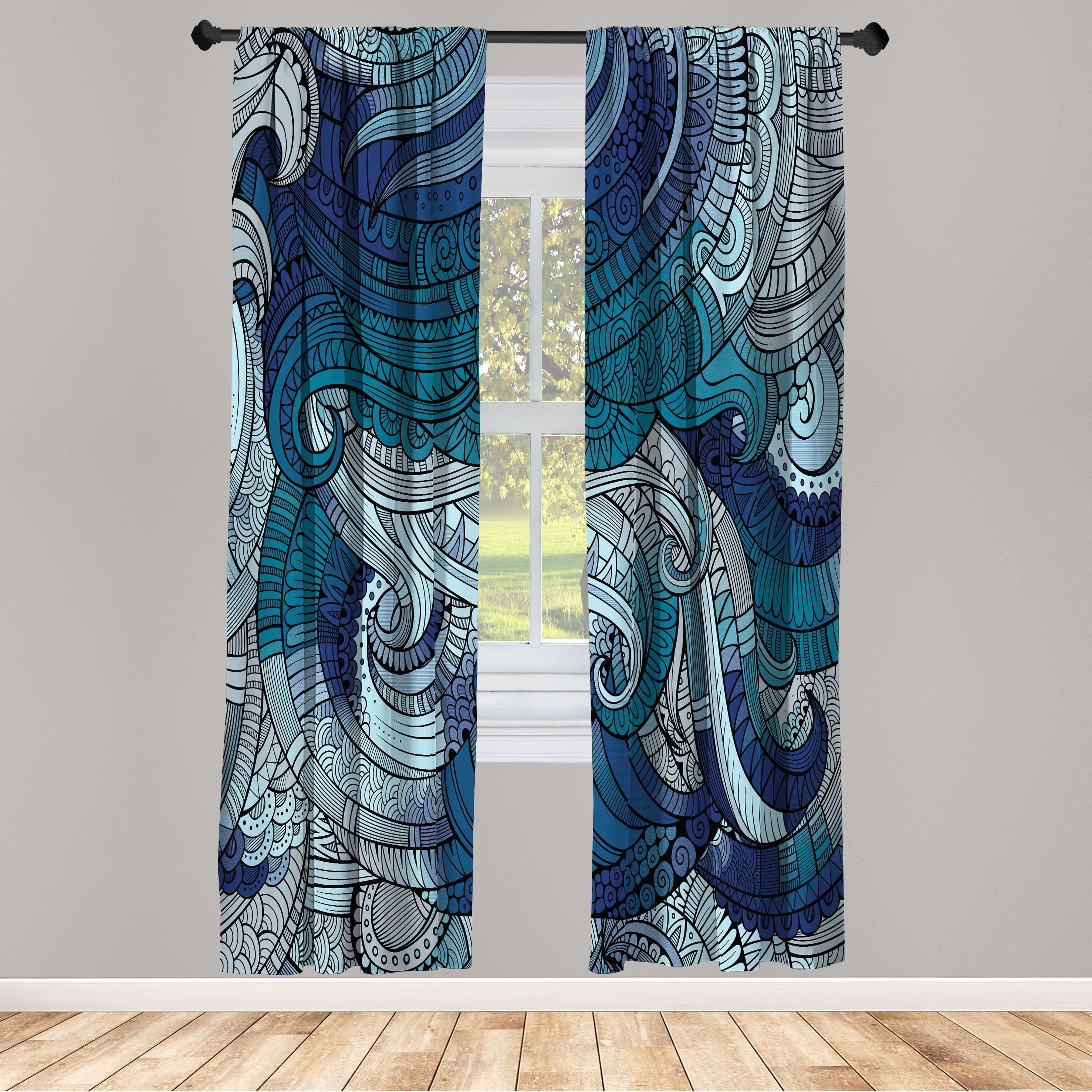 Ambesonne Abstract Curtains, Paisley Pattern Swirled, Pair of 28"x84 ...
