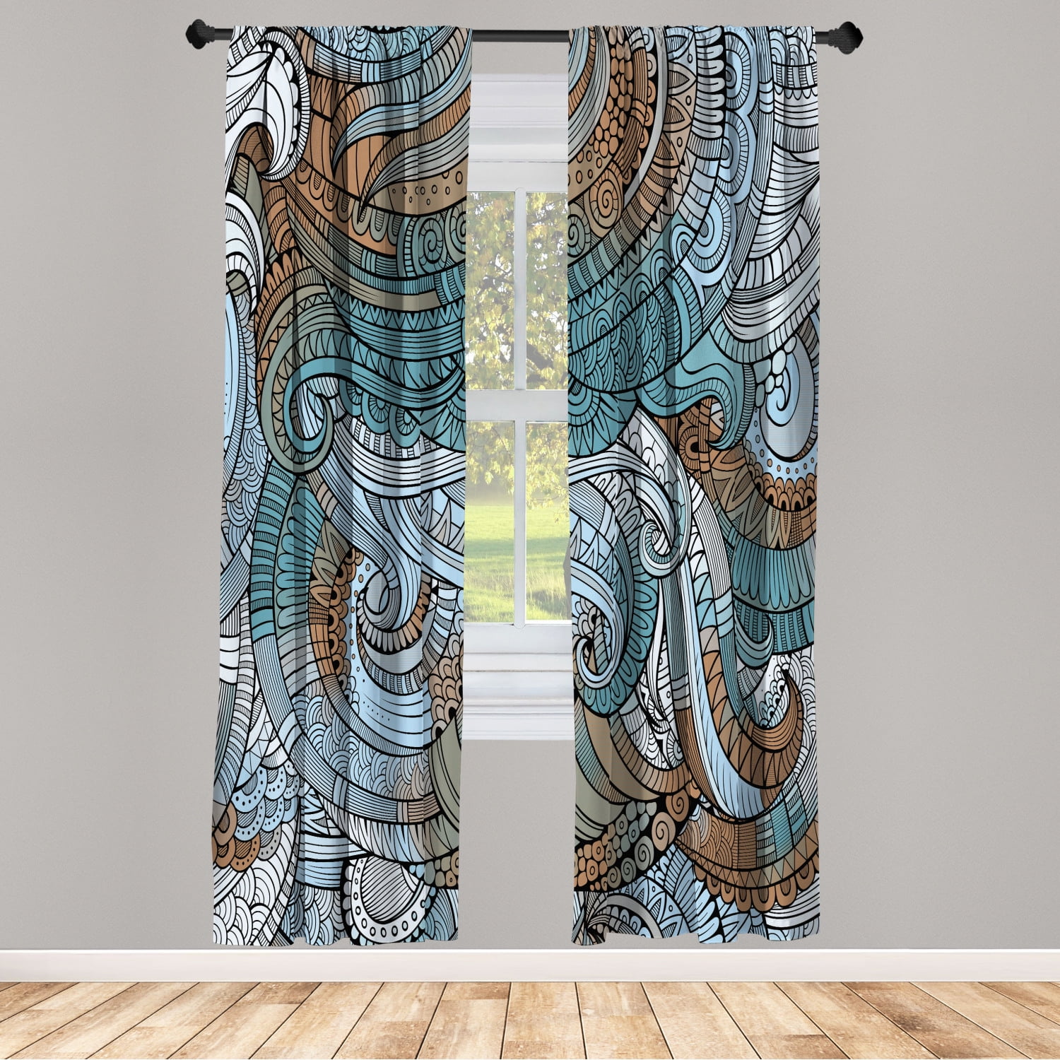 Ambesonne Abstract Curtains, Paisley Pattern Swirled, Pair of 28"x84 ...