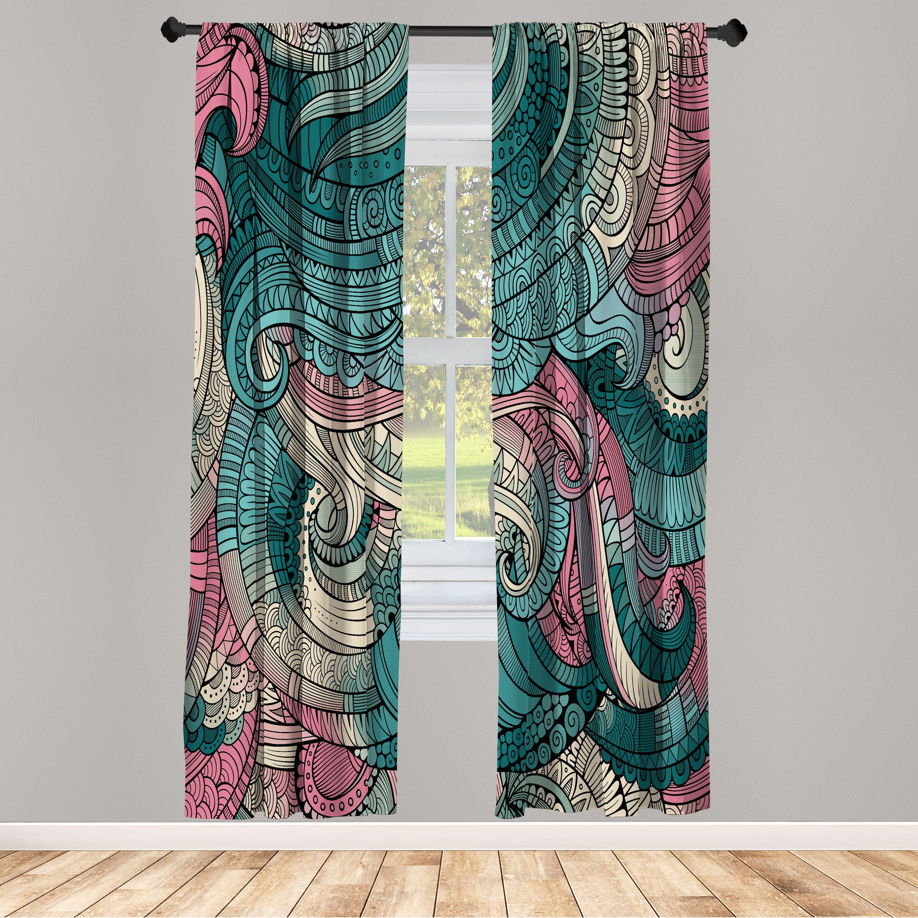 Ambesonne Abstract Curtains, Paisley Pattern Swirled, Pair of 28"x84 ...