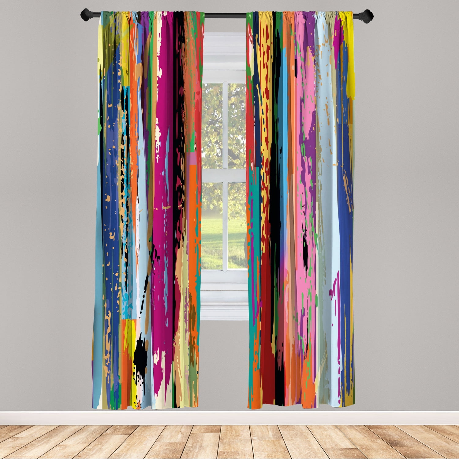 Ambesonne Abstract Curtains, Vibrant Rainbow Design, Pair of 28"x84 ...