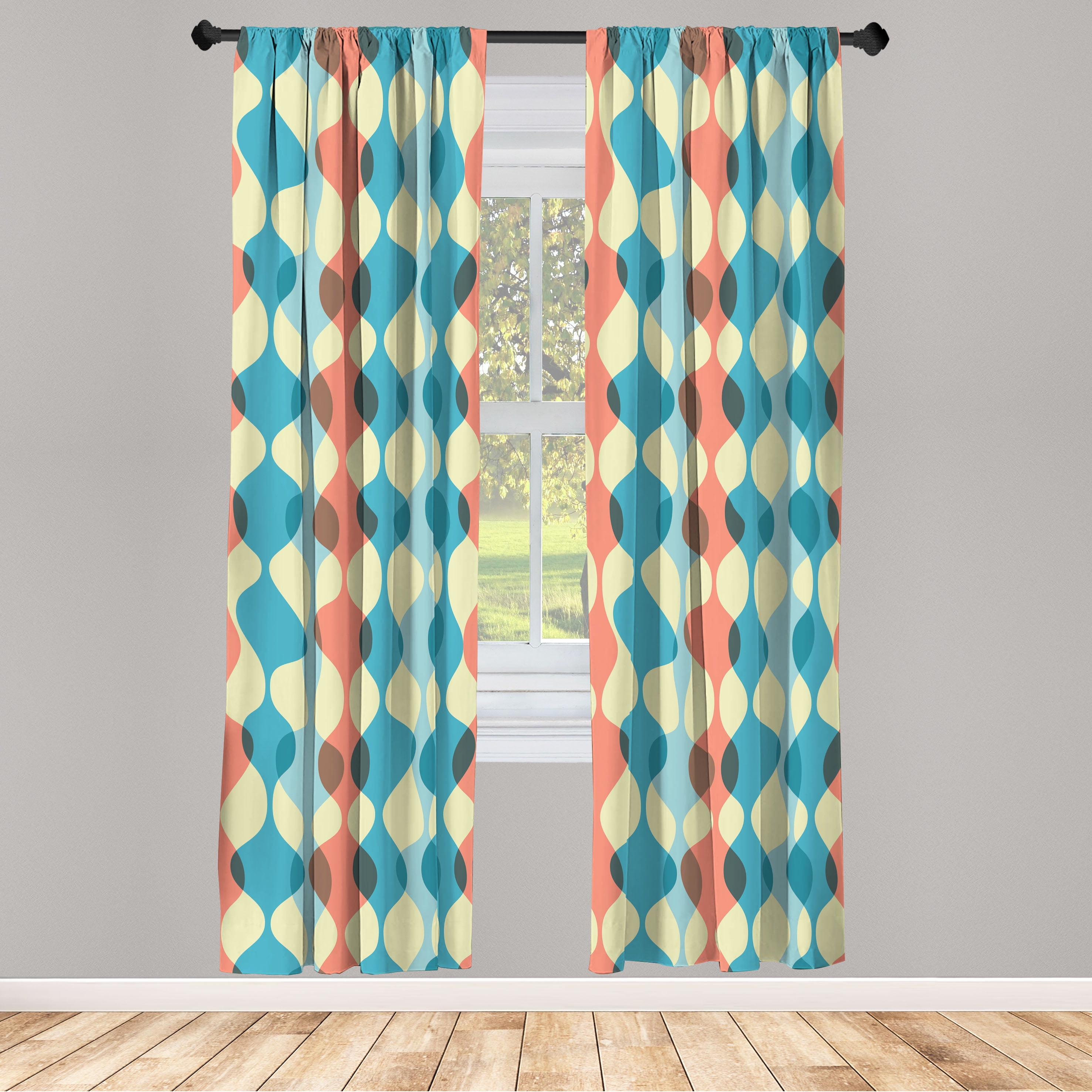 Ambesonne Abstract Curtains, Vintage Colors Fifties, Pair of 28"x84 ...