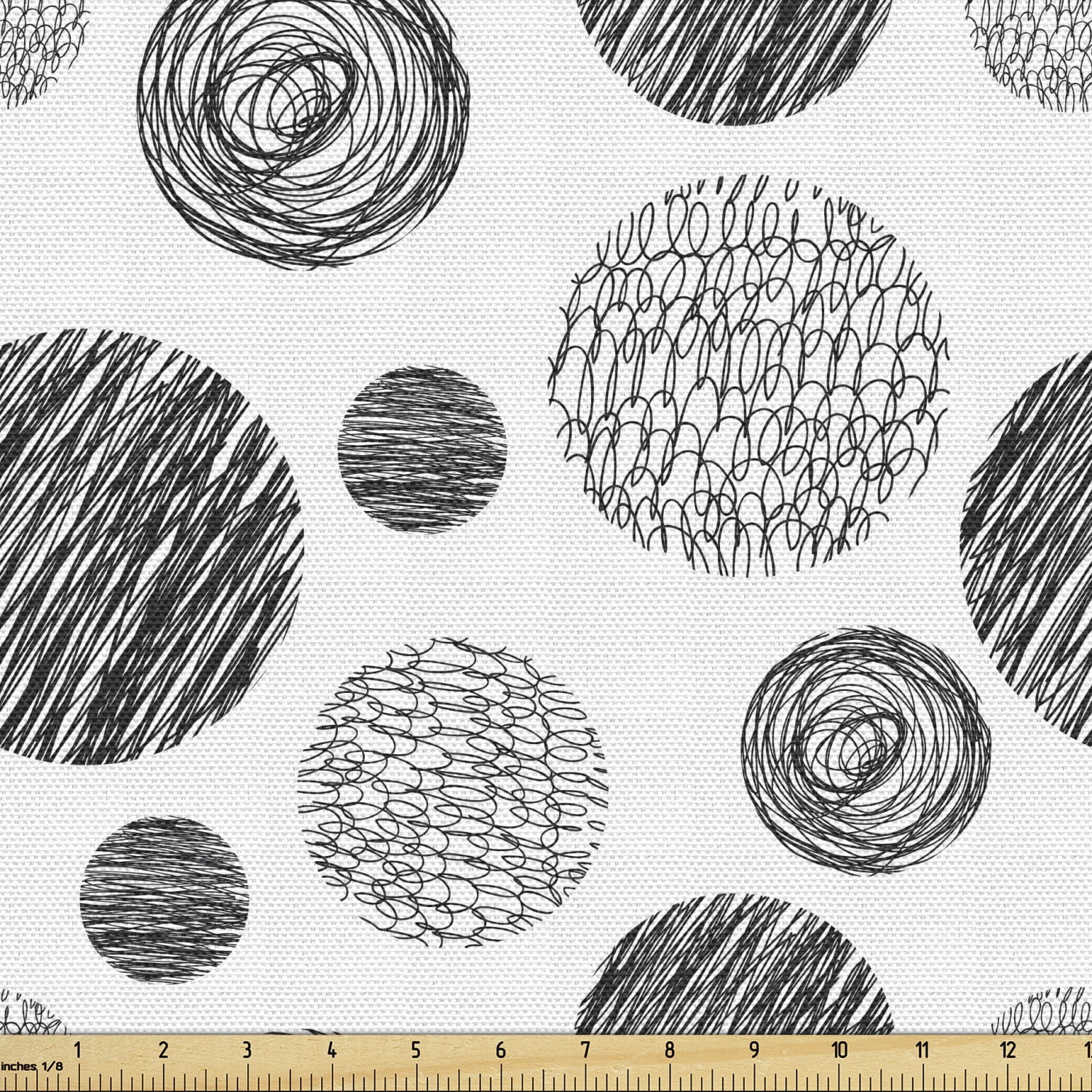 Ambesonne Abstract Fabric by the Yard Upholstery, Circular Doodles Dots ...