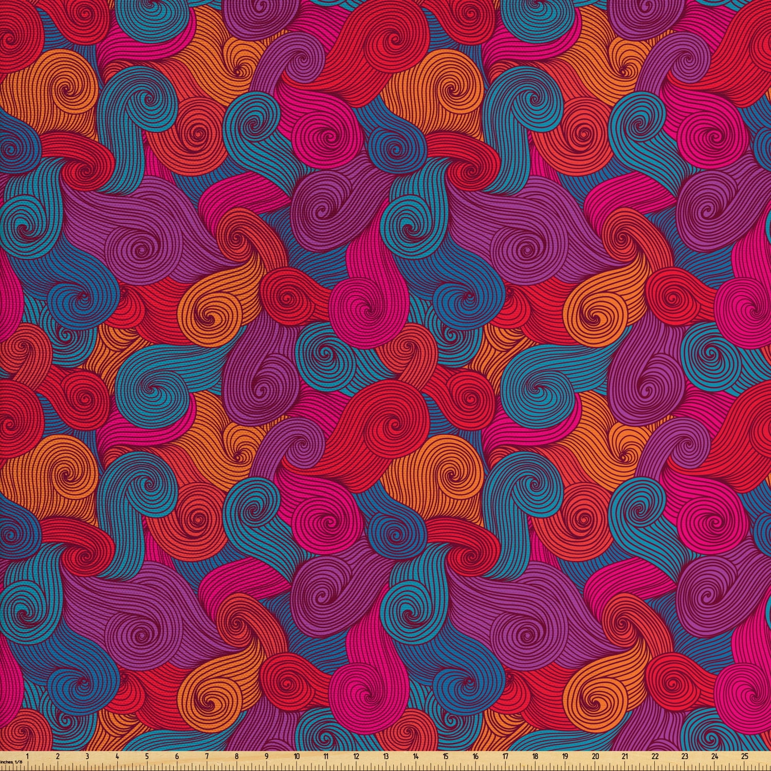 Ambesonne Abstract Fabric by the Yard Upholstery, Colorful Swirls Curls ...