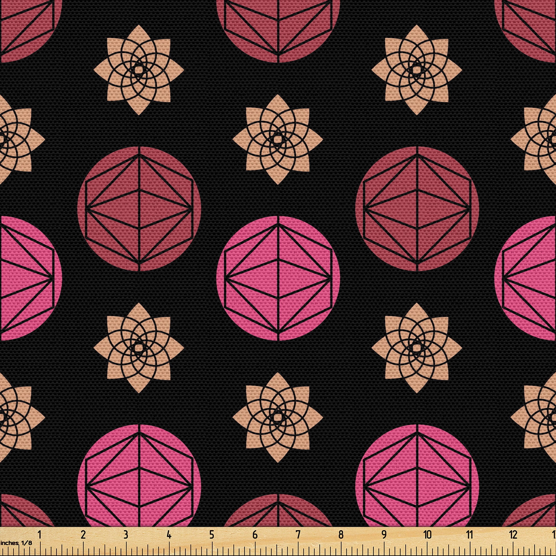 Ambesonne Abstract Fabric by the Yard Upholstery, Flower and Circular ...