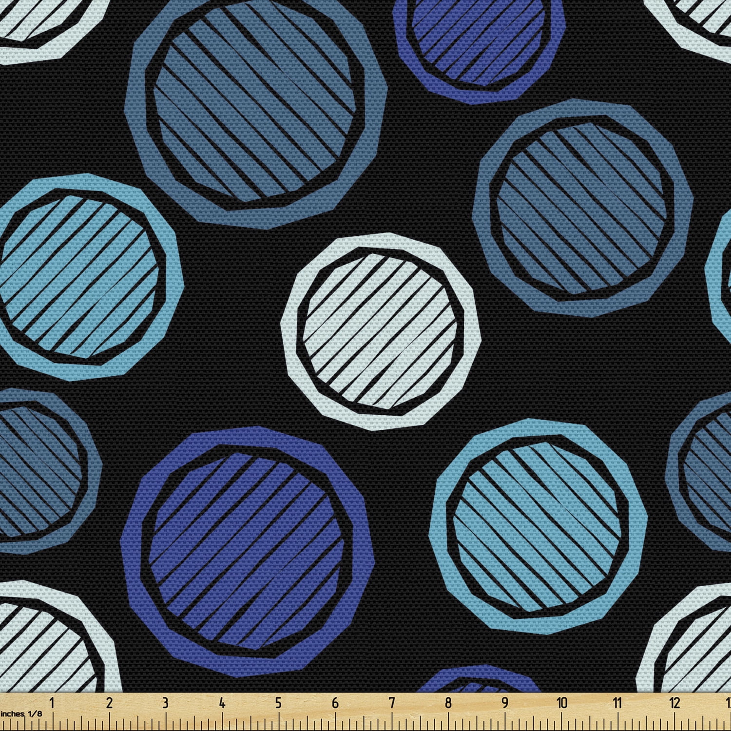 Ambesonne Abstract Fabric by the Yard Upholstery, Hatched Rounds Blue ...
