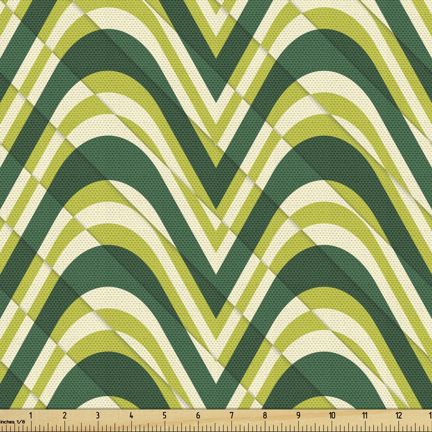 Ambesonne Abstract Fabric by the Yard Upholstery, Nature Toned Curvy Forms, 3 Yards, Emerald and ...