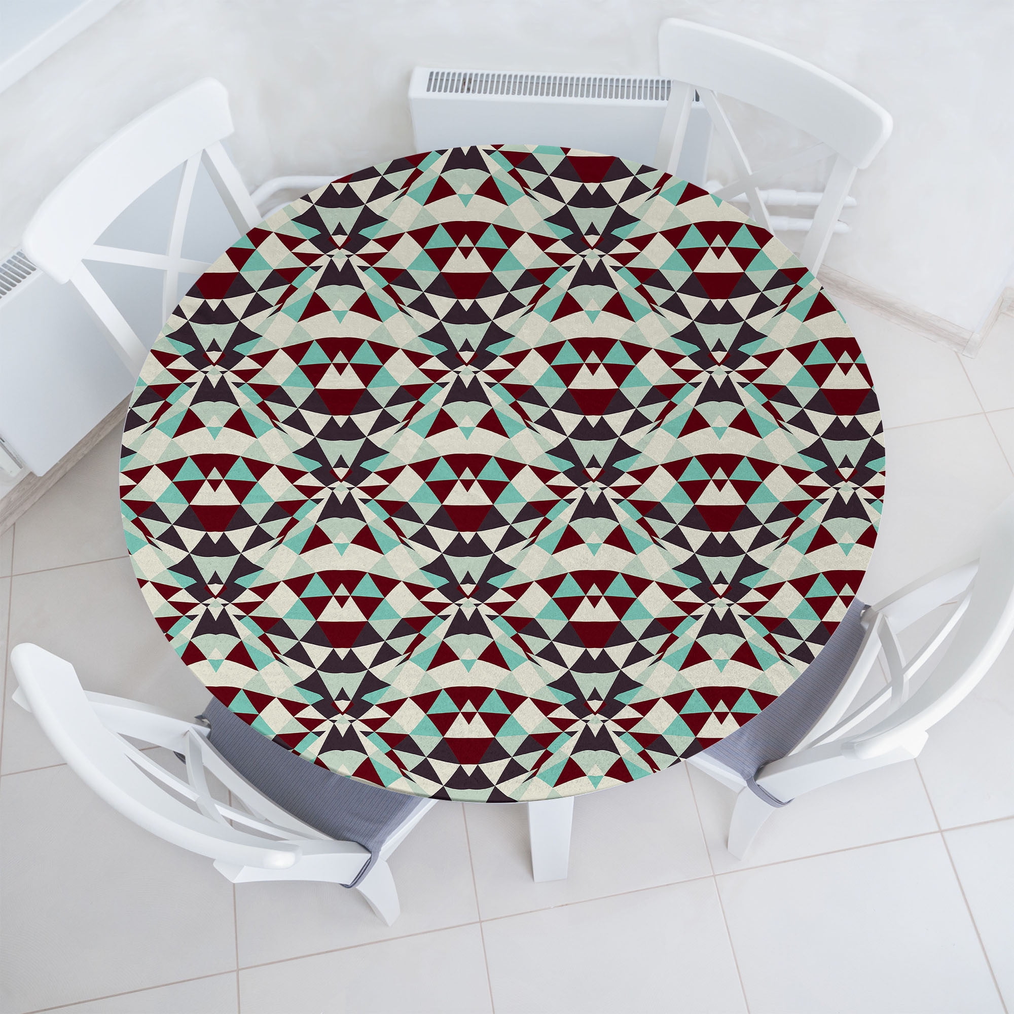 Ambesonne Abstract Fitted Round Tablecloth, Geometric Art Triangles, 40 ...