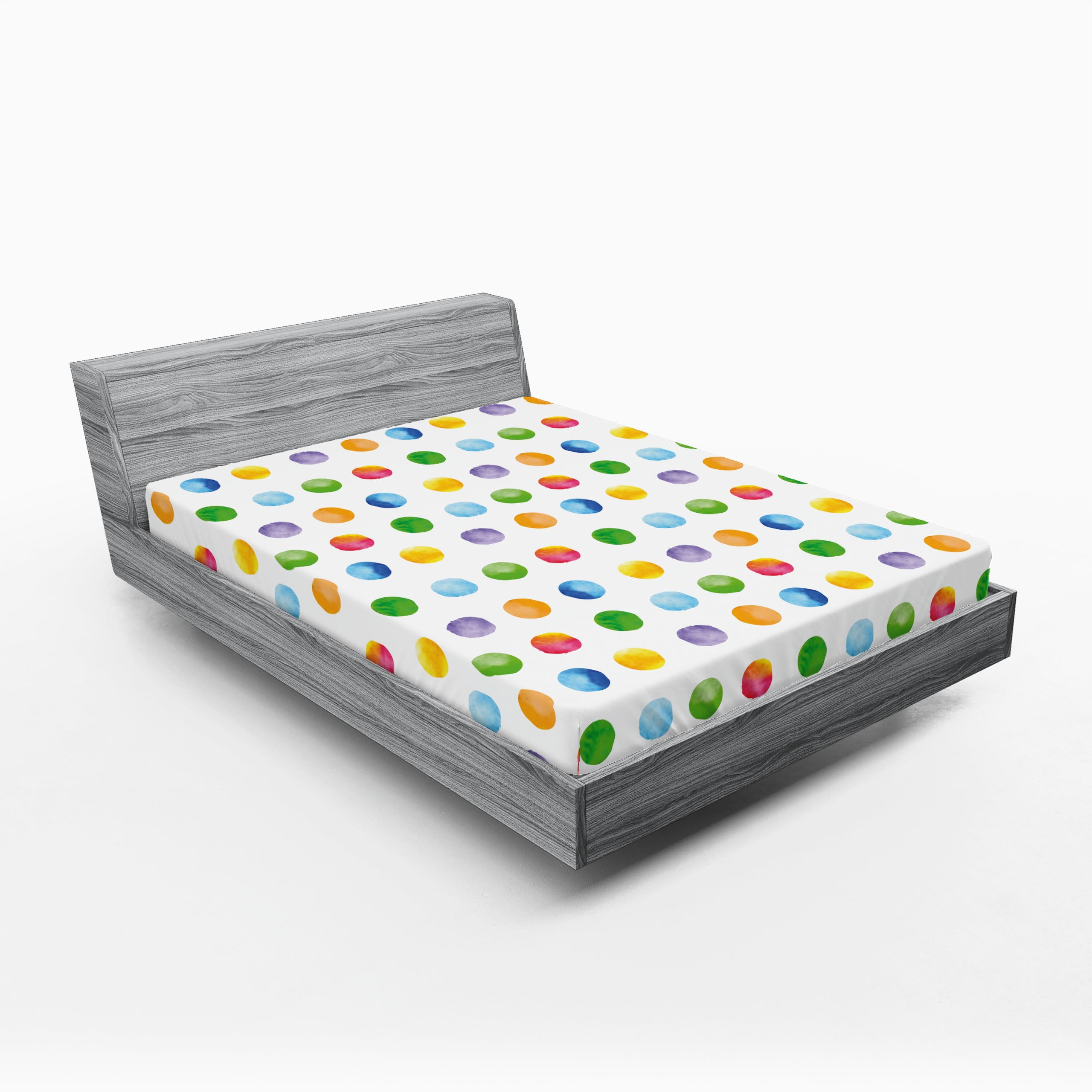 Ambesonne Abstract Fitted Sheet, Colored Big Polka Dots, King Size ...