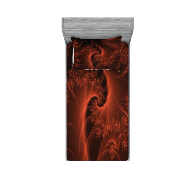 Ambesonne Abstract Fitted Sheet & Pillow Sham Set, Digital Swirls ...