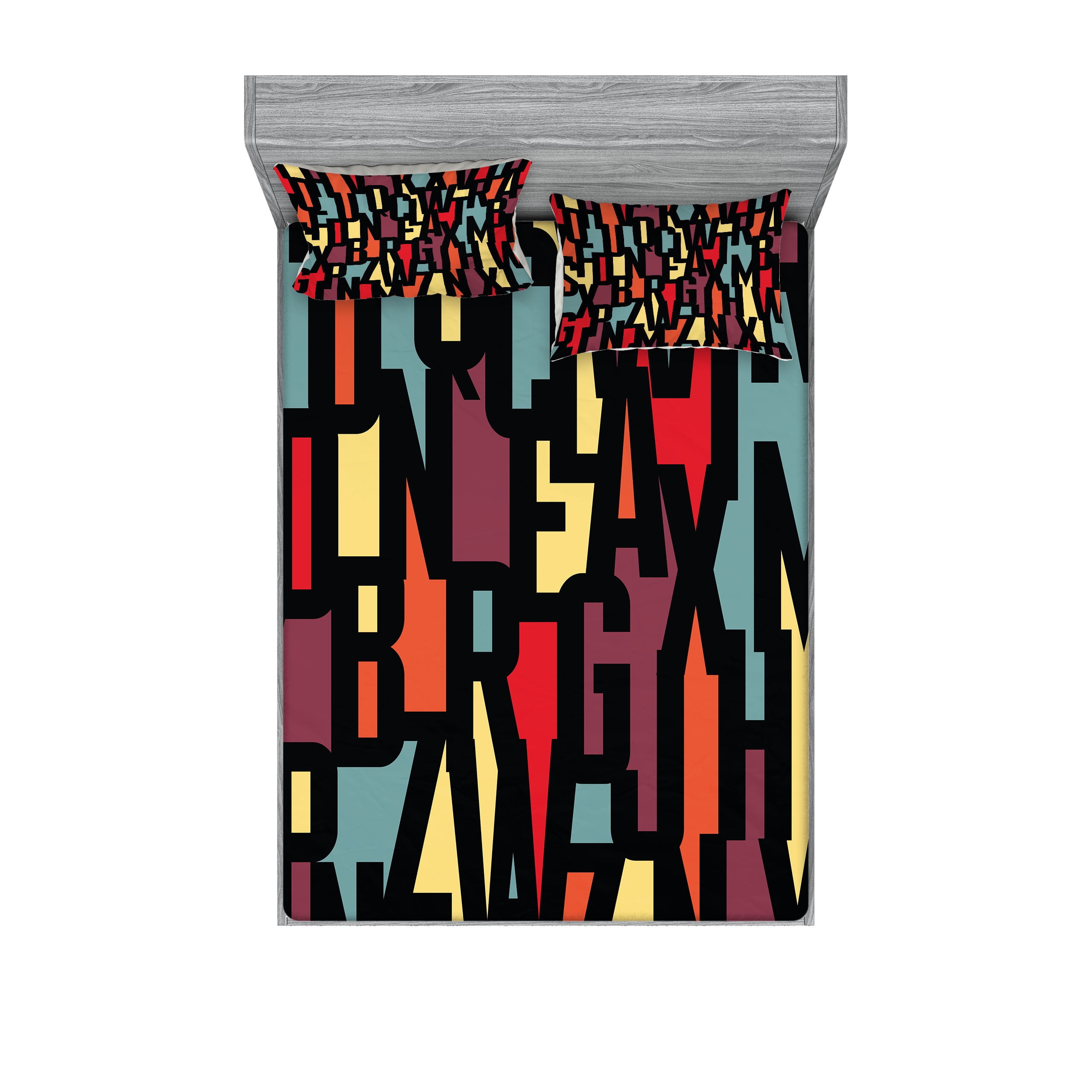 Ambesonne Abstract Fitted Sheet & Pillow Sham Set, Fractal Funky Forms ...