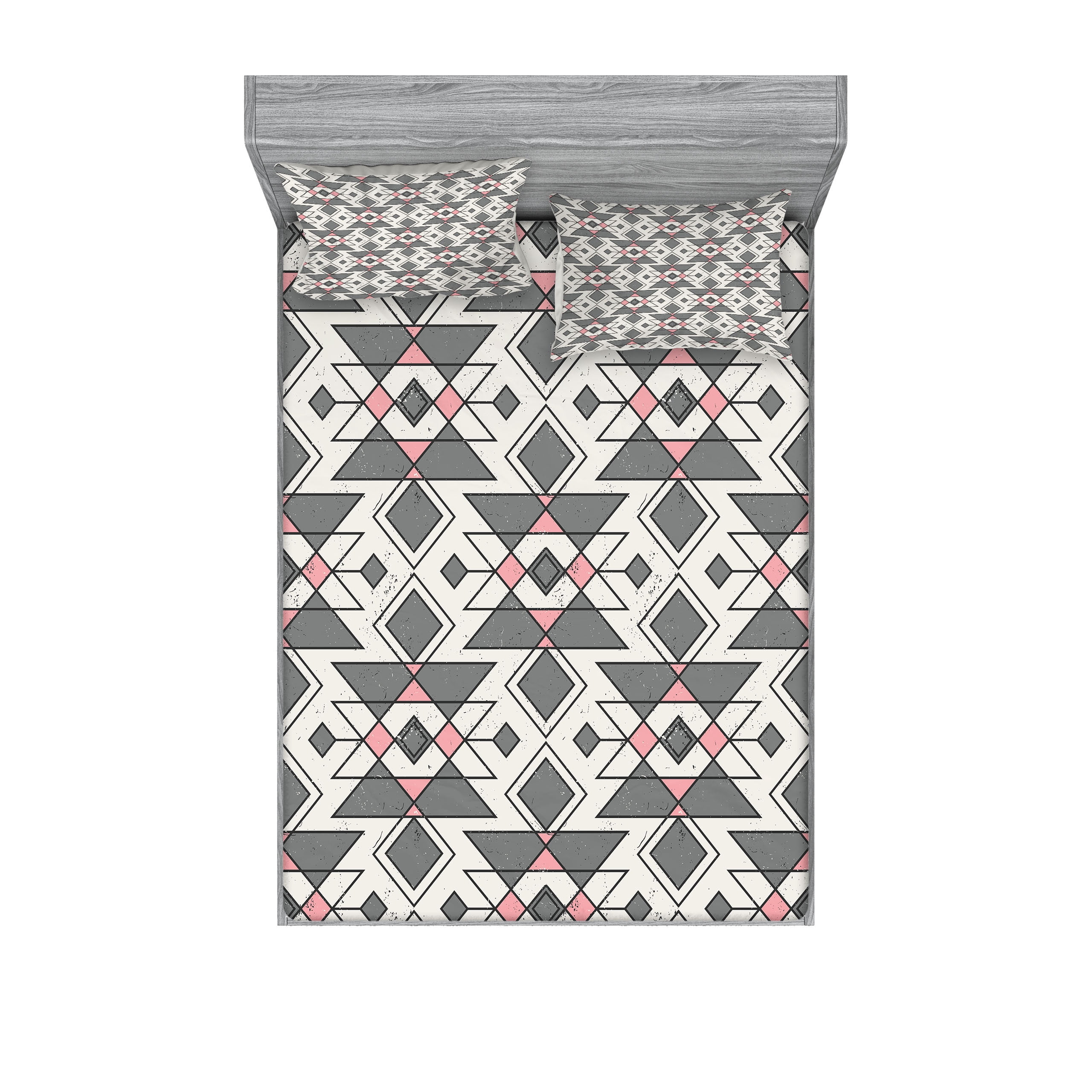 Ambesonne Abstract Fitted Sheet & Pillow Sham Set, Geometric Aztec ...