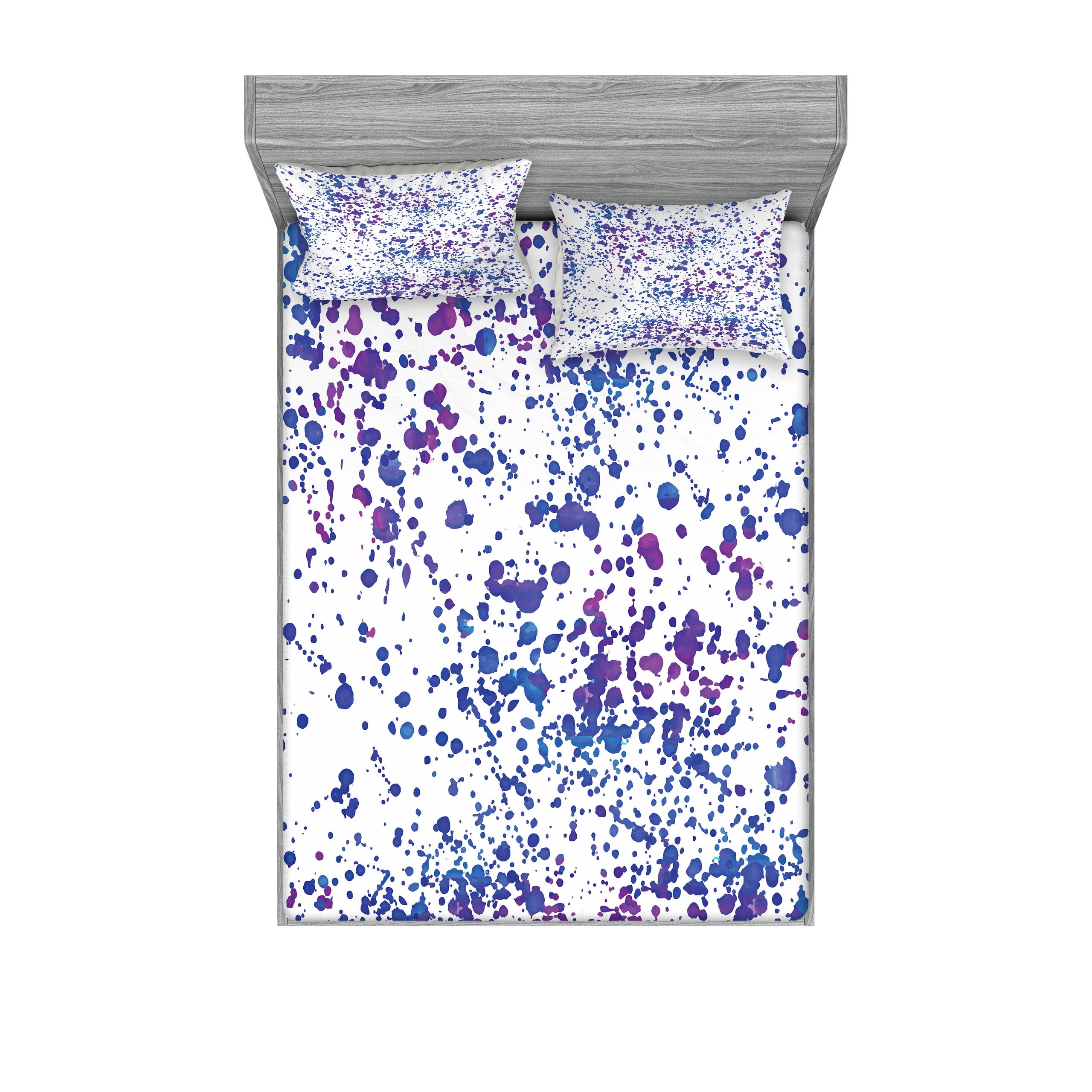 Ambesonne Abstract Fitted Sheet & Pillow Sham Set, Paint Splatters Art ...