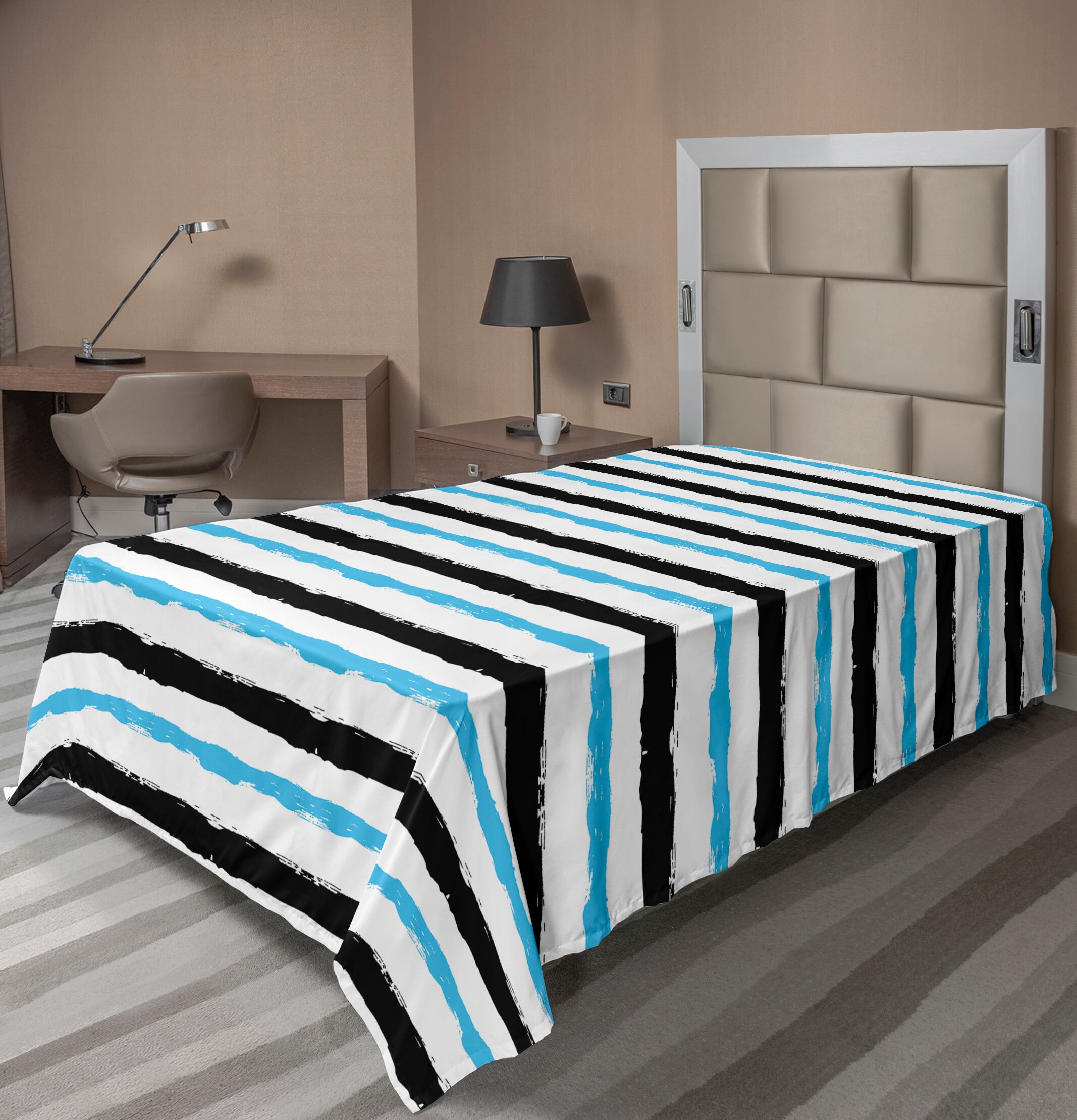 Ambesonne Abstract Flat Sheet, Color Bands Stripes, Twin Size, Aqua ...