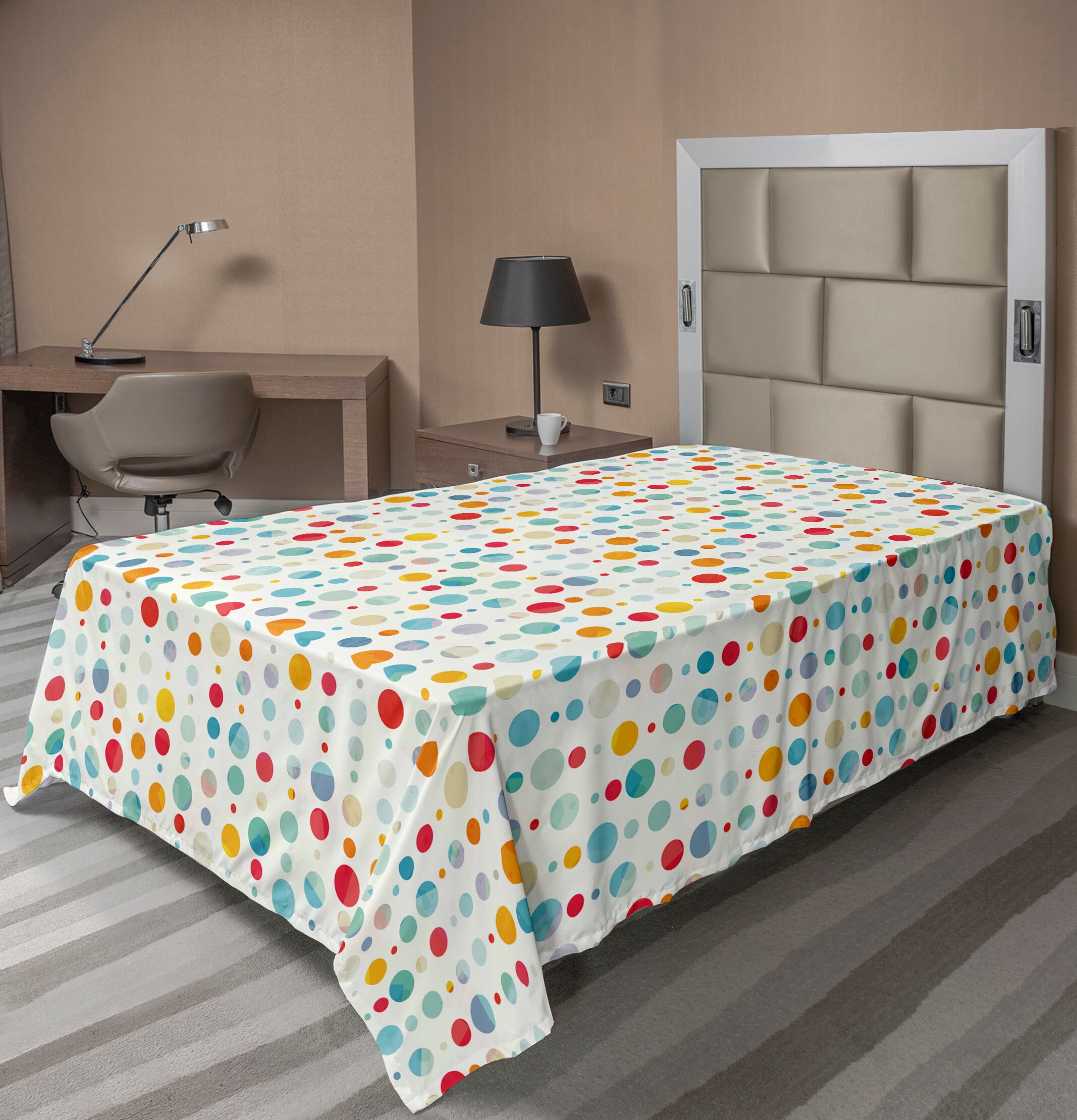 Ambesonne Abstract Flat Sheet, Colorful Large Dots, Twin Size ...
