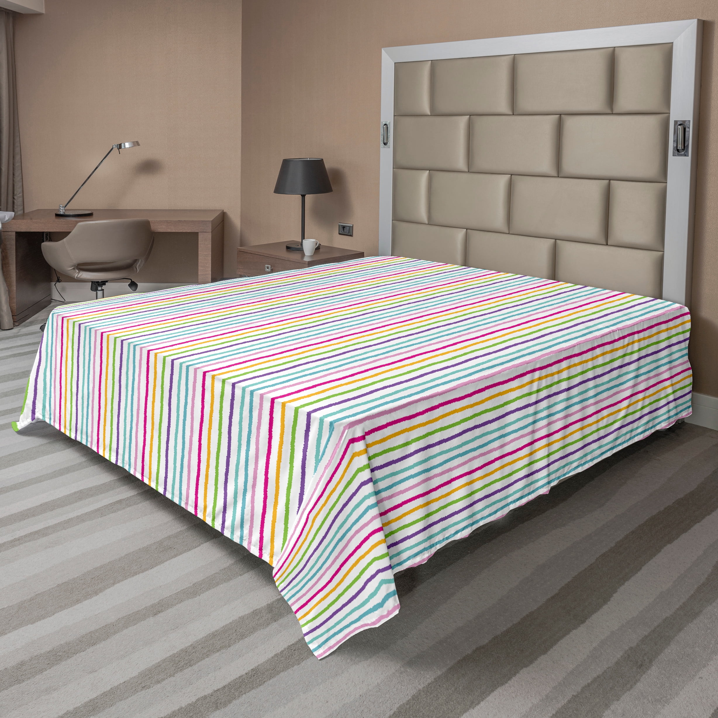 Ambesonne Abstract Flat Sheet, Colorful Rainbow Stripes, Queen Size ...