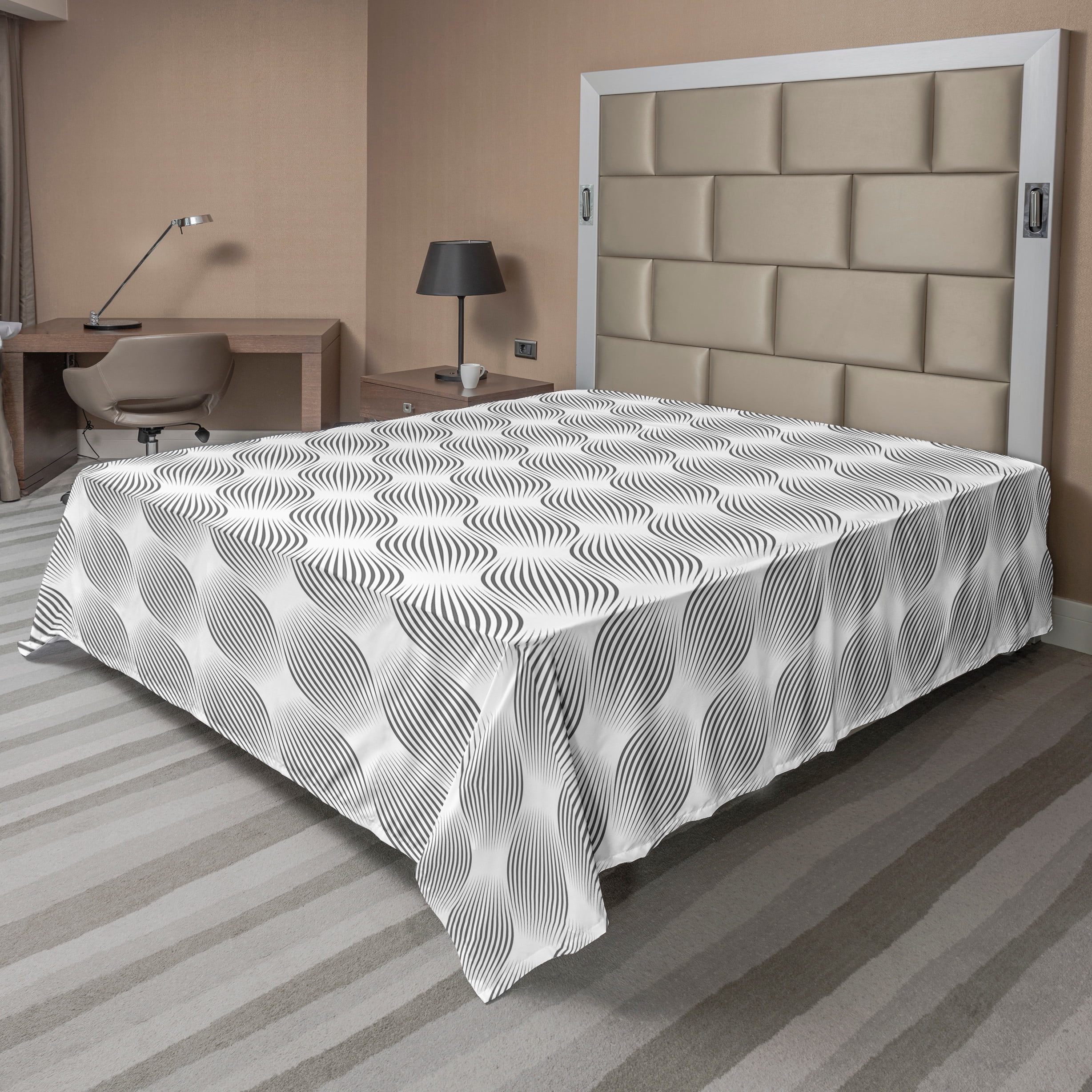 Ambesonne Abstract Flat Sheet, Diagonal Bulging Shapes, Full Size, Dark ...